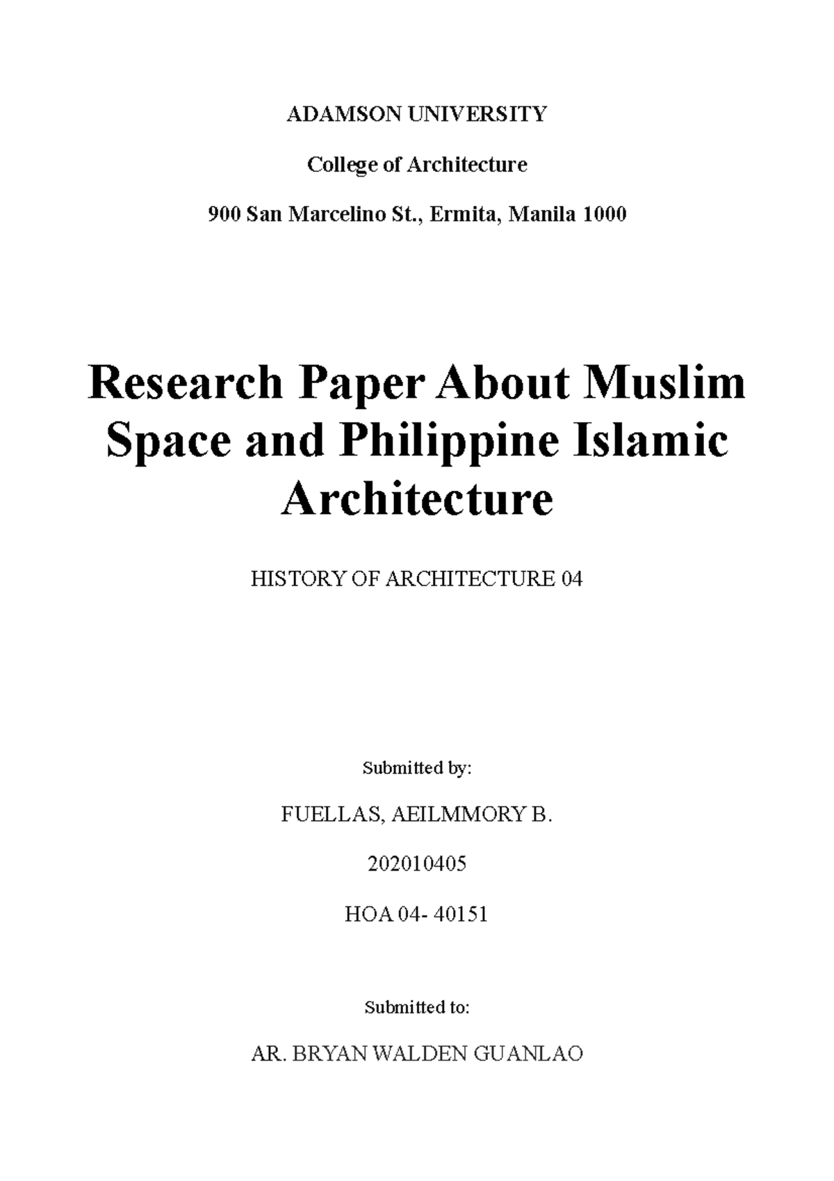 Hoa research - REVIEWER FOR HOA 3 - ADAMSON UNIVERSITY College of ...