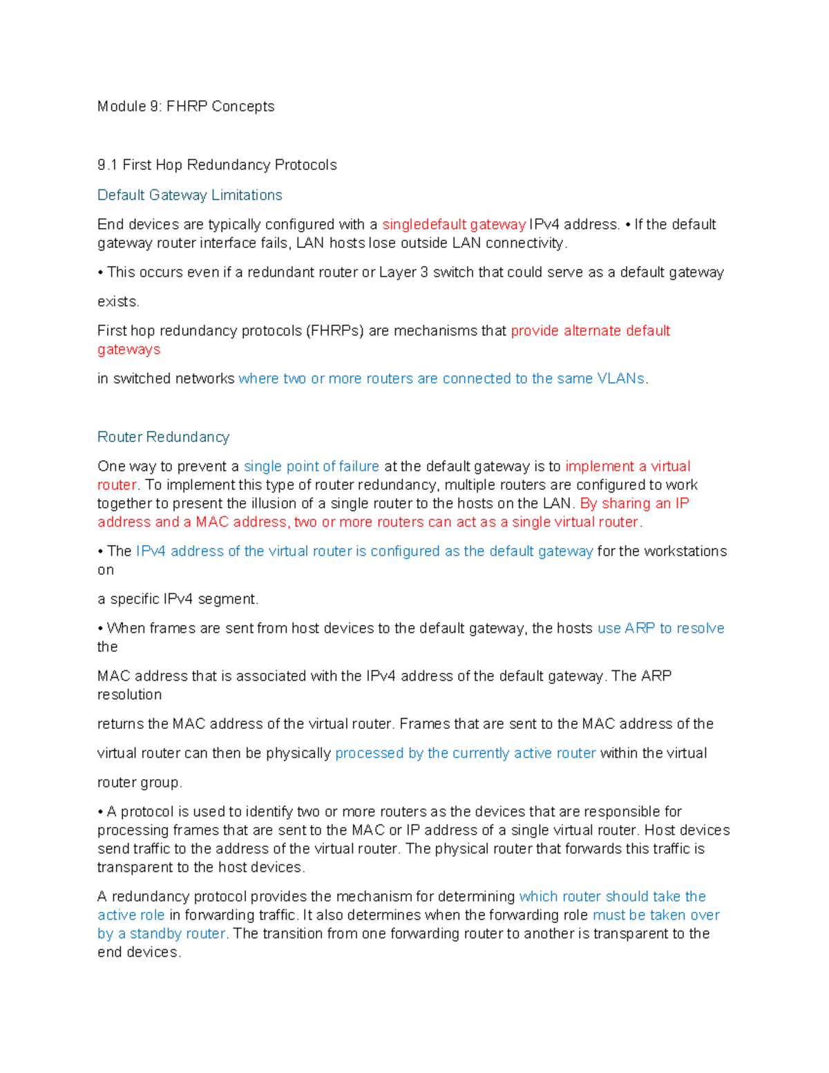 Module 9 - NONE - Module 9: FHRP Concepts 9 First Hop Redundancy ...