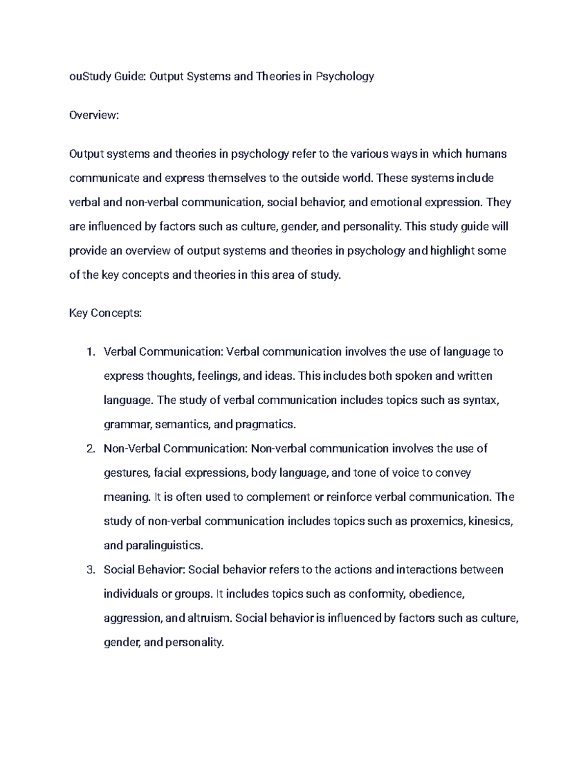 Output - study guide - ouStudy Guide: Output Systems and Theories in ...