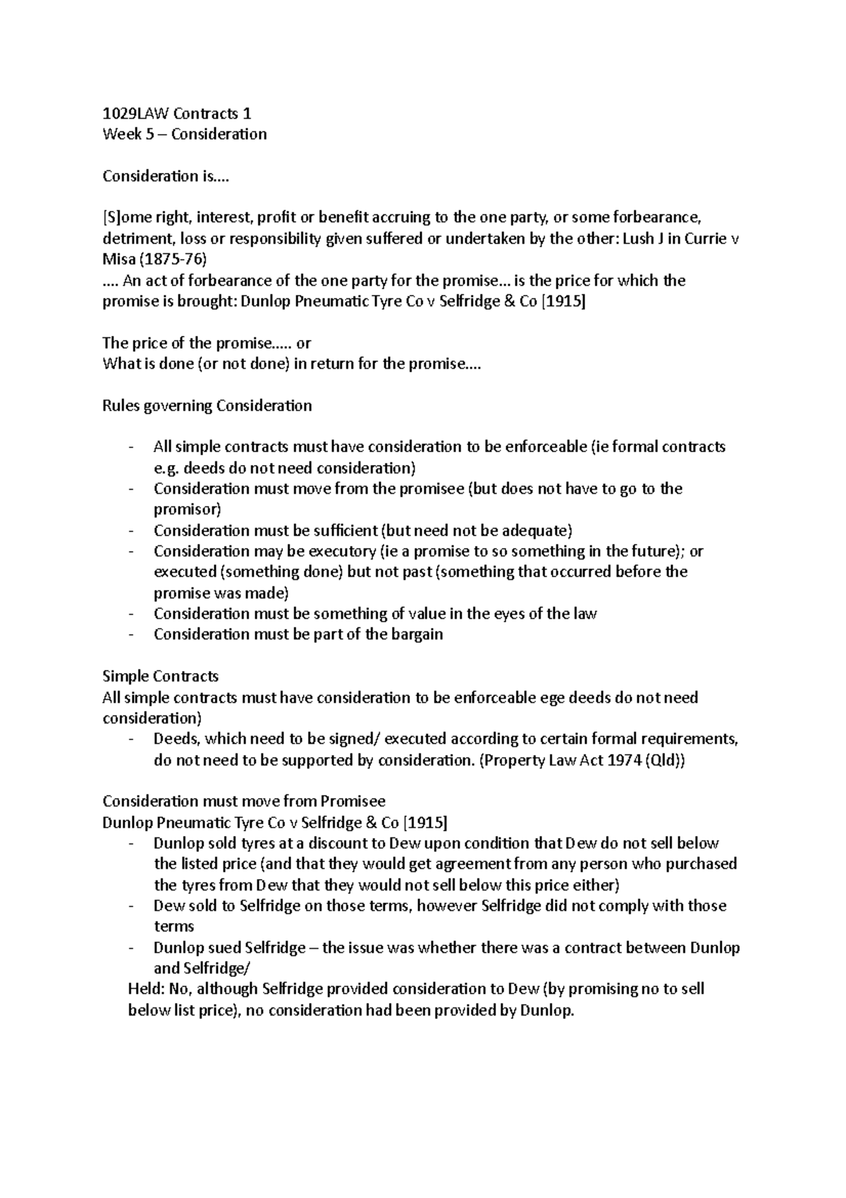 Consideration - Contracts 1 Week 5 - 1029LAW Contracts 1 Week 5 ...