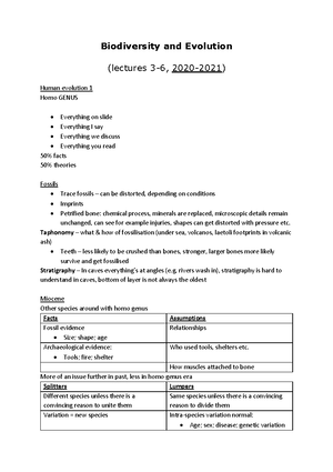 Biodiversity and Evolution lecturenotes 1and2 20202021 - Biodiversity ...