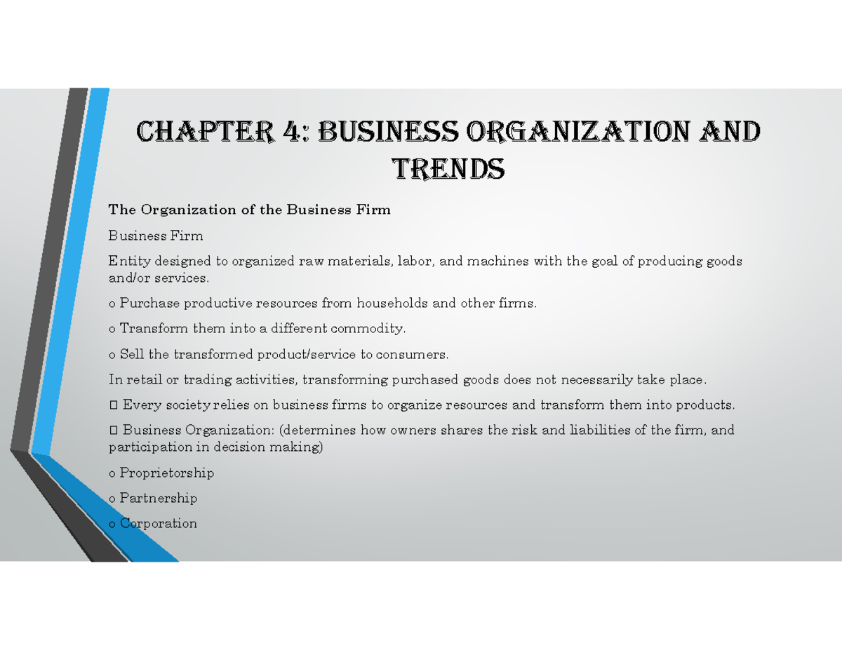 Financial Management Chapter 4 - CHAPTER 4: BUSINESS ORGANIZATION AND ...