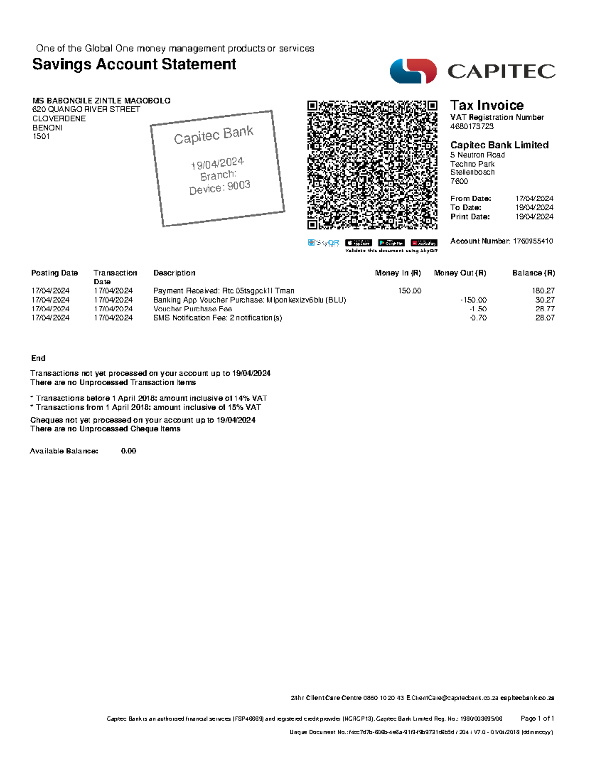 Account statement - 24hr Client Care Centre 0860 10 20 43 E ClientCare ...