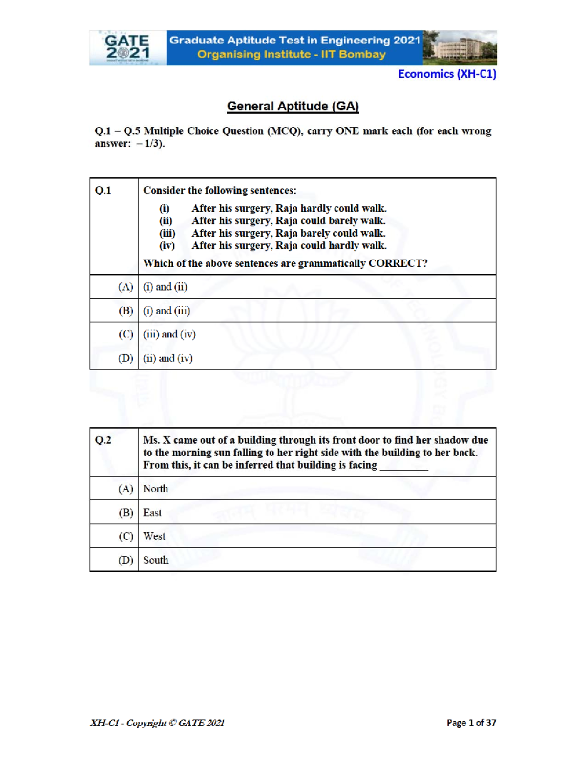 GATE Paper 2021 - Psychometrics - Studocu