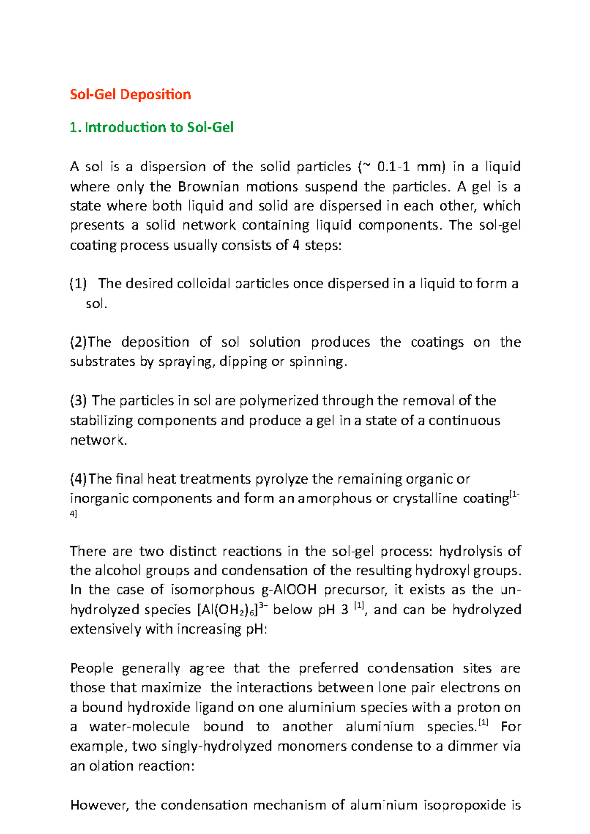 Sol gel deposition - These notes explain the process of sol gel ...