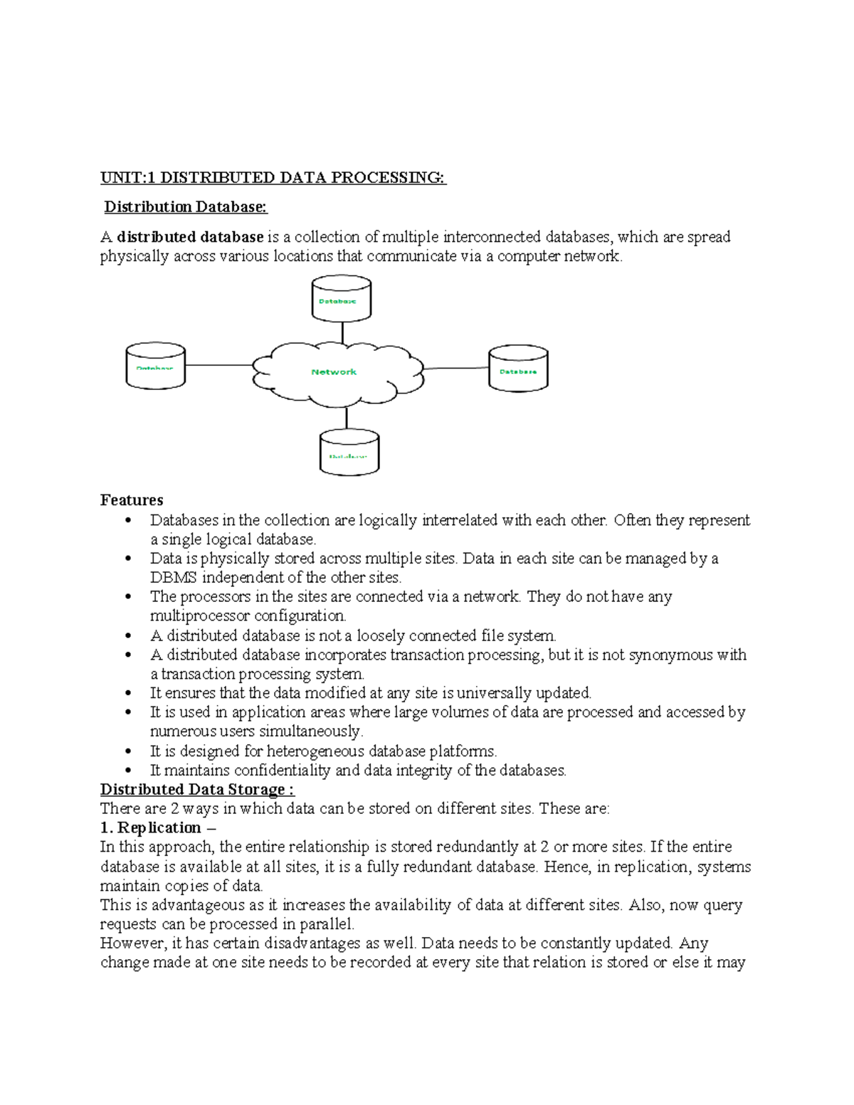 Distribution Database - UNIT:1 DISTRIBUTED DATA PROCESSING: Distribution Database: A distributed ...