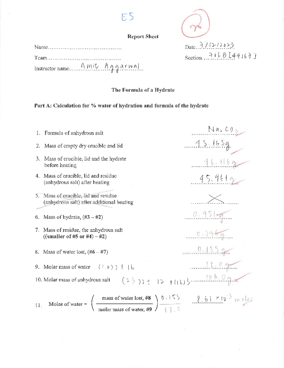 Lab 5 Formula of Hydrate - SCC 110 - Studocu