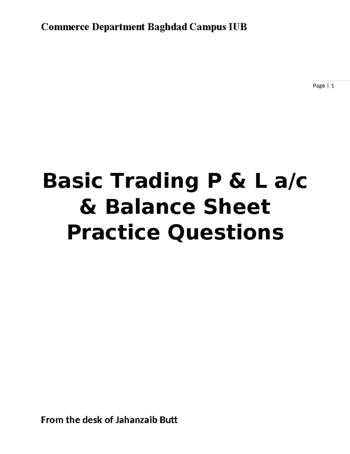 Basic Income Statement And Balance Sheet Q Page 1 Basic Trading P