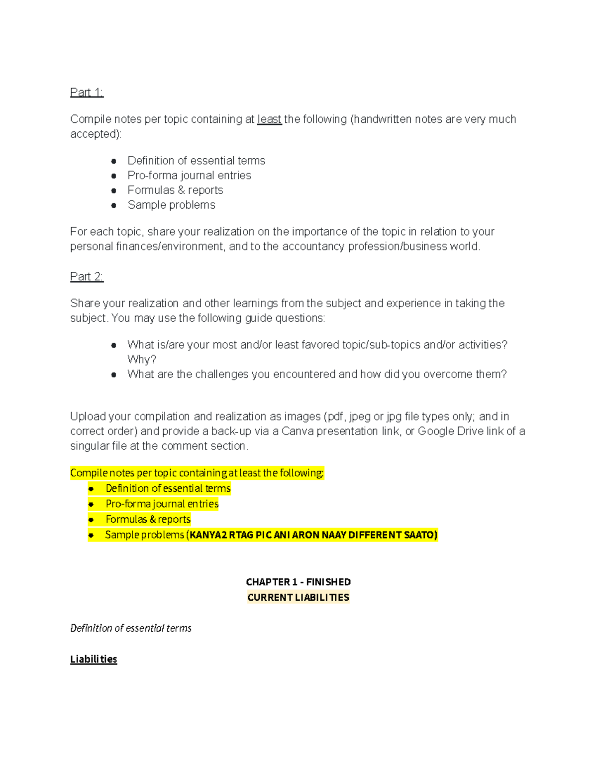 Intermediate Accounting 1 Reviewer Part 1 - Part 1: Compile notes per ...