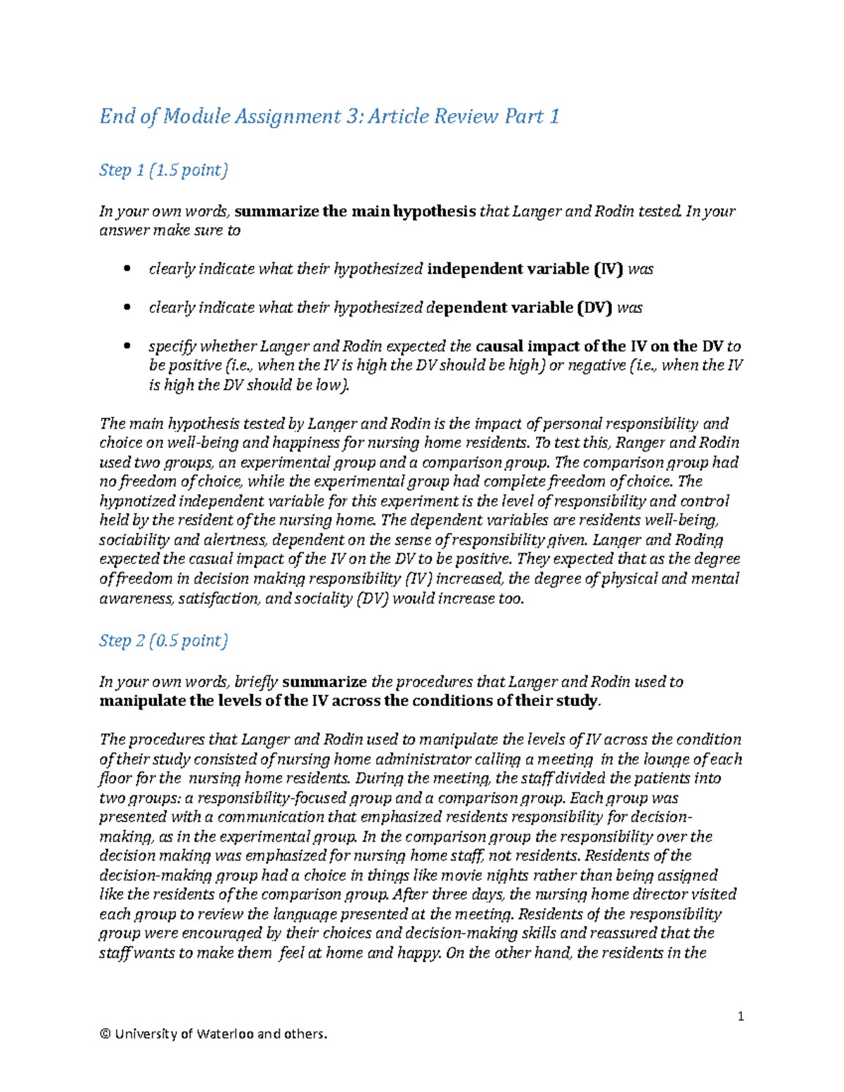 Assignment 3 article review - part on multi step assignment - End of ...