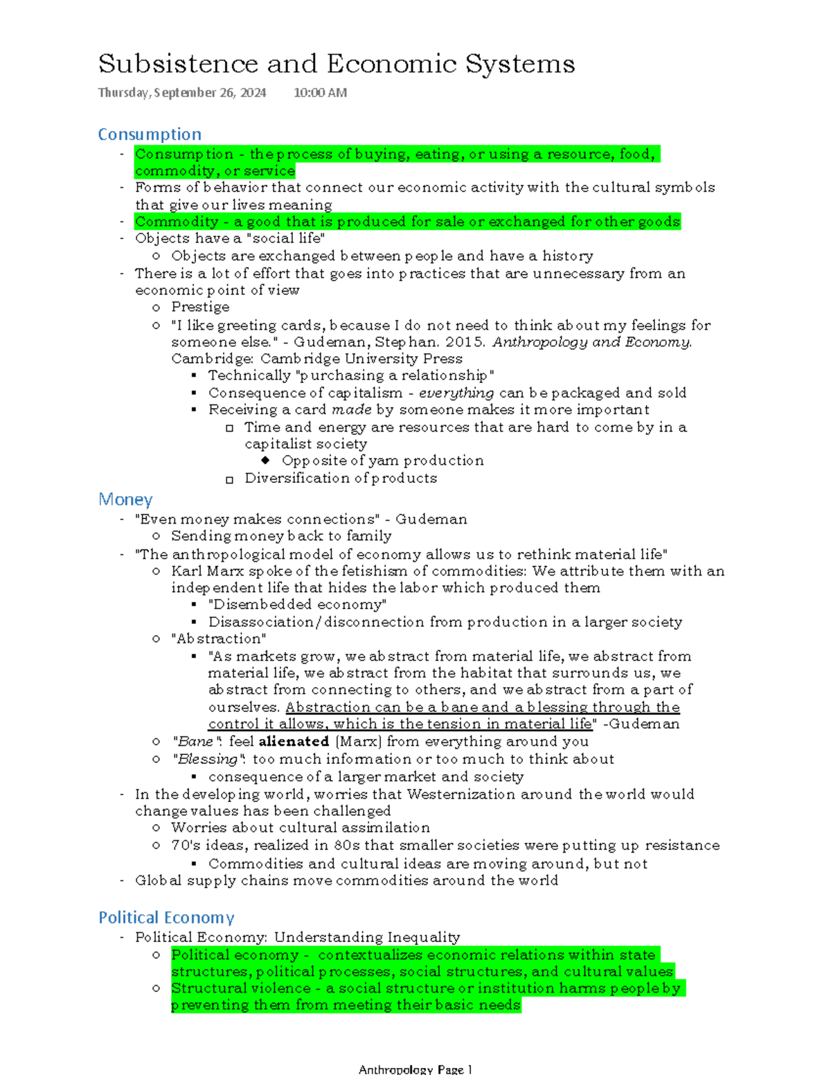 Subsistence and Economic Systems - Consumption Consumption - the ...