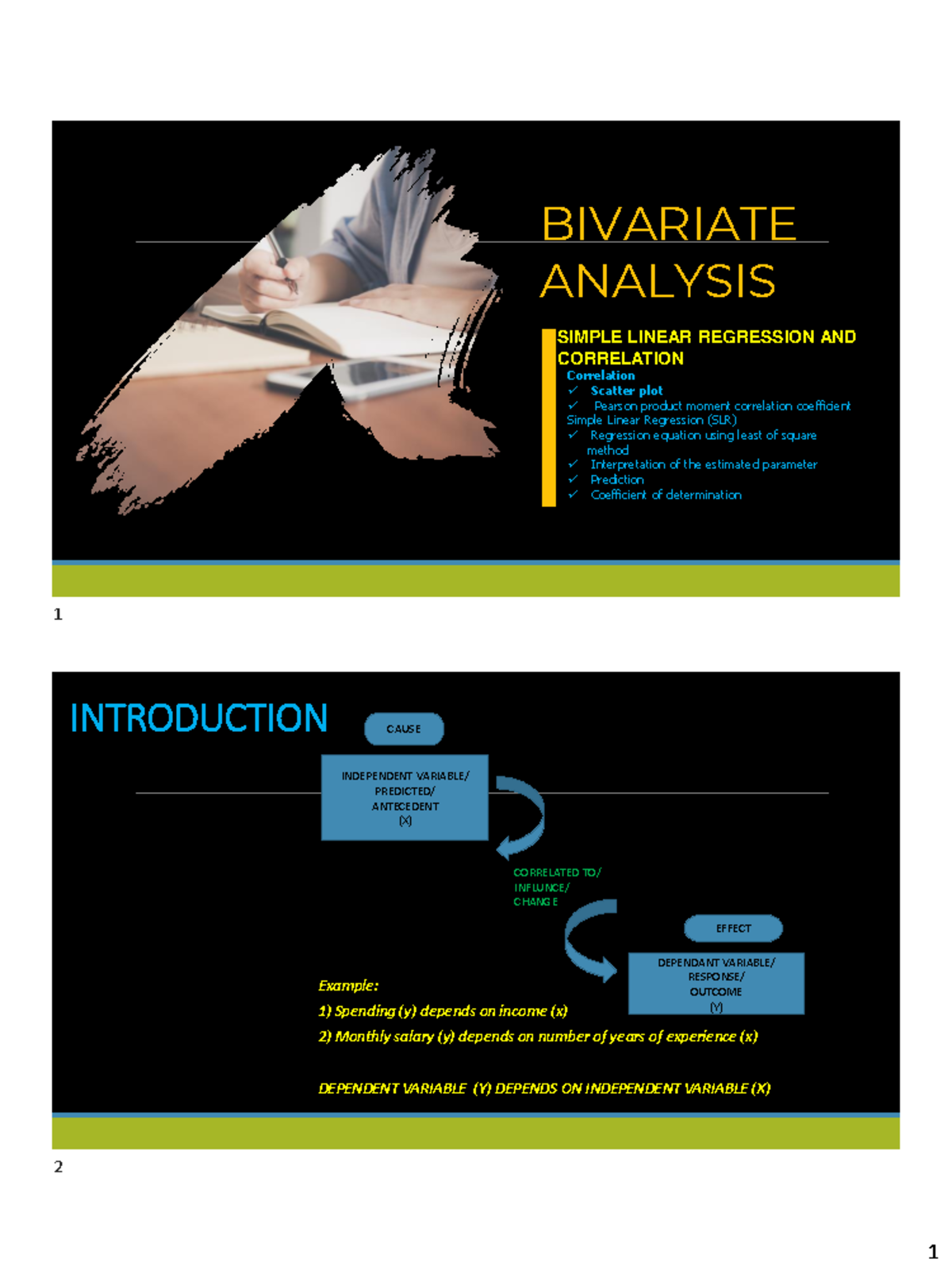 Topic 5 Regression AND Correlation - BIVARIATE ANALYSIS SIMPLE LINEAR REGRESSION AND CORRELATION ...