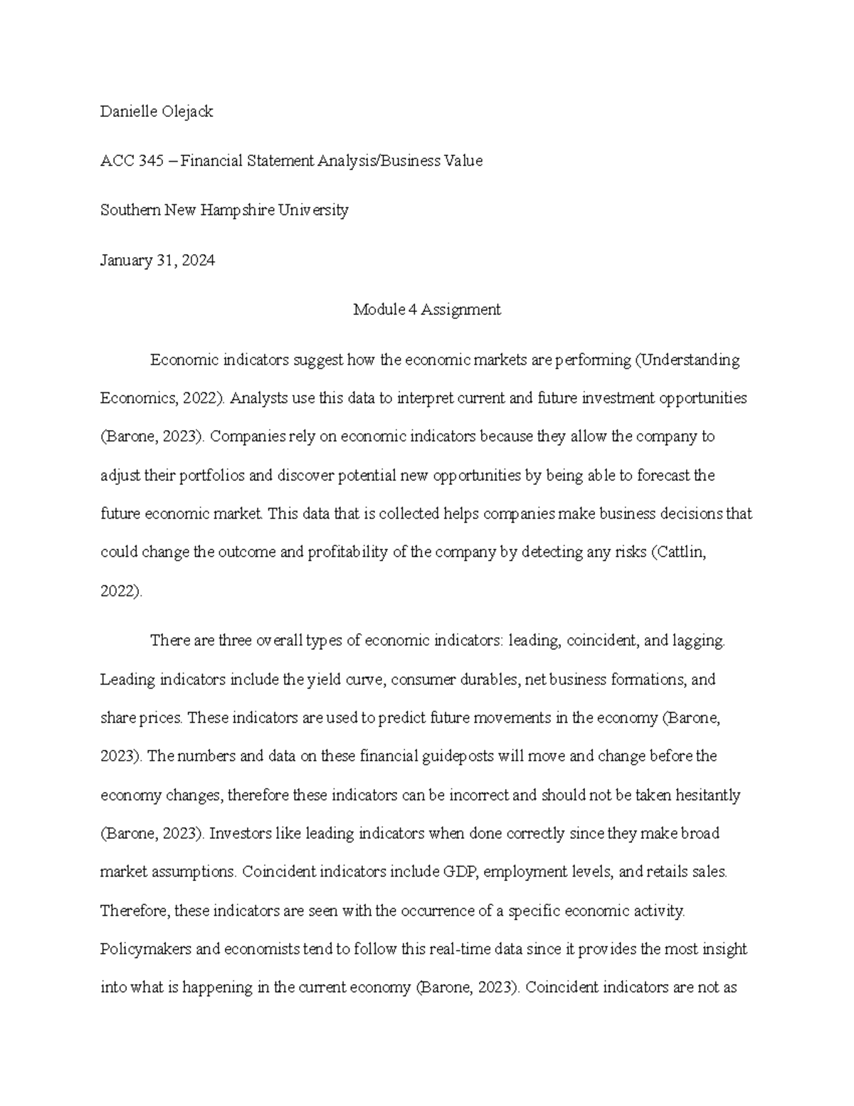 ACC 345 Module 4 Assignment - Danielle Olejack ACC 345 – Financial ...