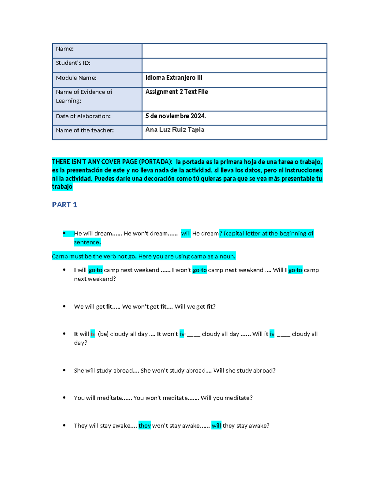 Assignment 2 Text File - El trabajo es de referencia, ya que tiene algunos errores, pero si se ...