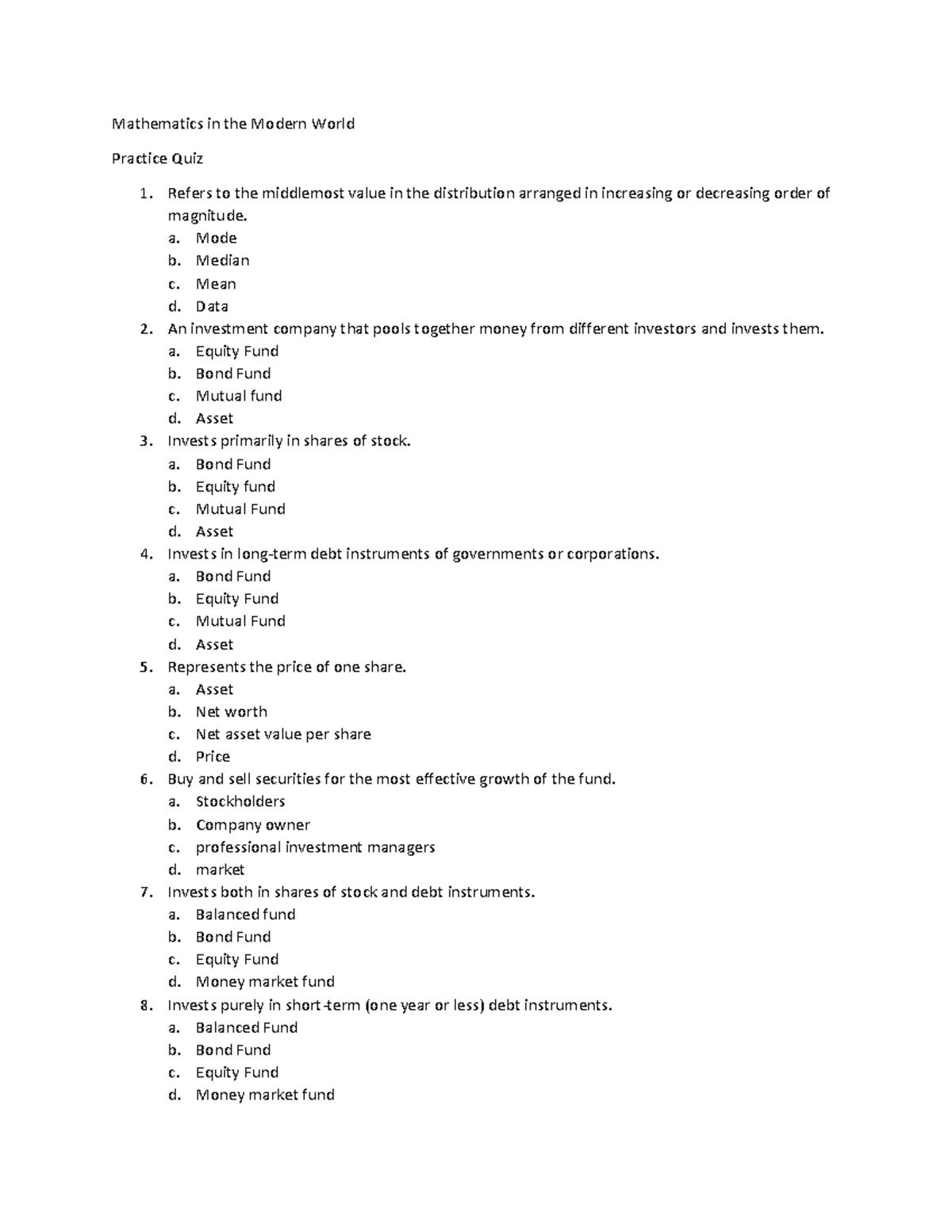 Mathematics in the Modern World Practice Material - Mathematics in the ...