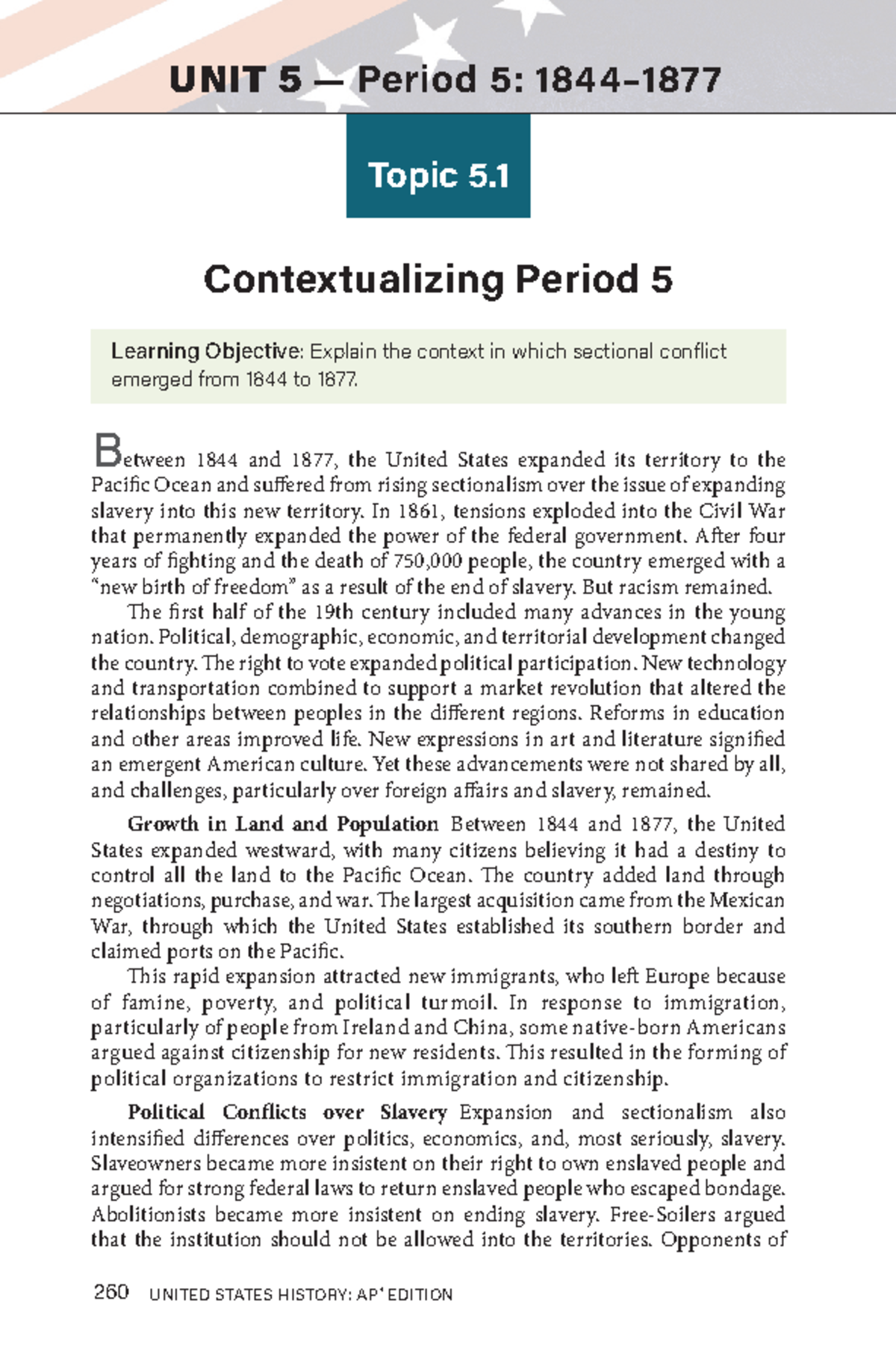 4.1 Period Guide - 260 UNITED STATES HISTORY: AP ® EDITION UNIT 5 ...