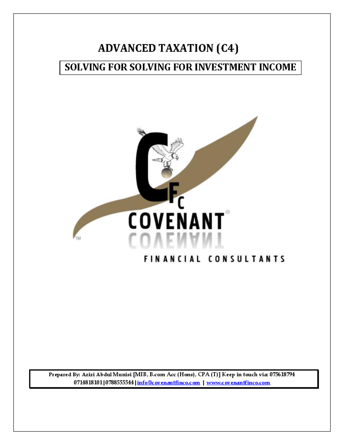 07. Investment Income - ADVANCED TAXATION (C 4 ) SOLVING FOR SOLVING ...