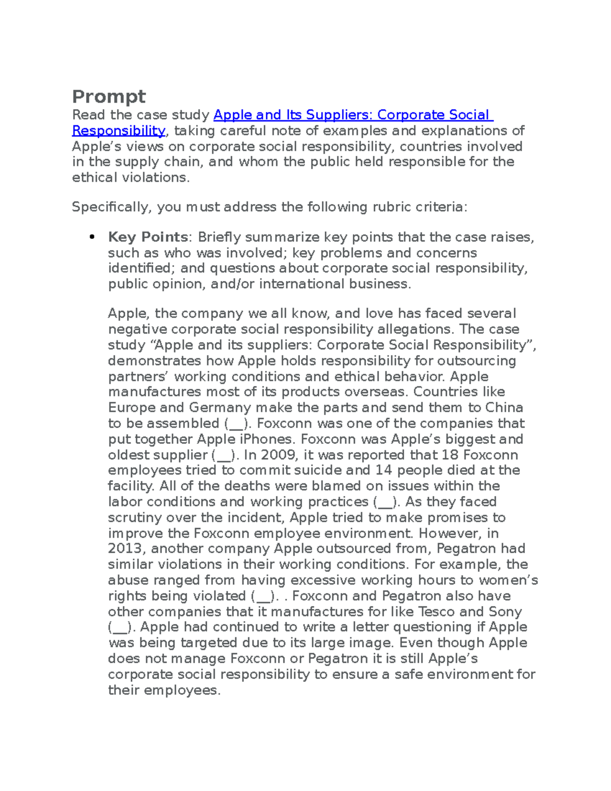 Mod 6 Assignment 2 - HWHW A received - Prompt Read the case study Apple ...