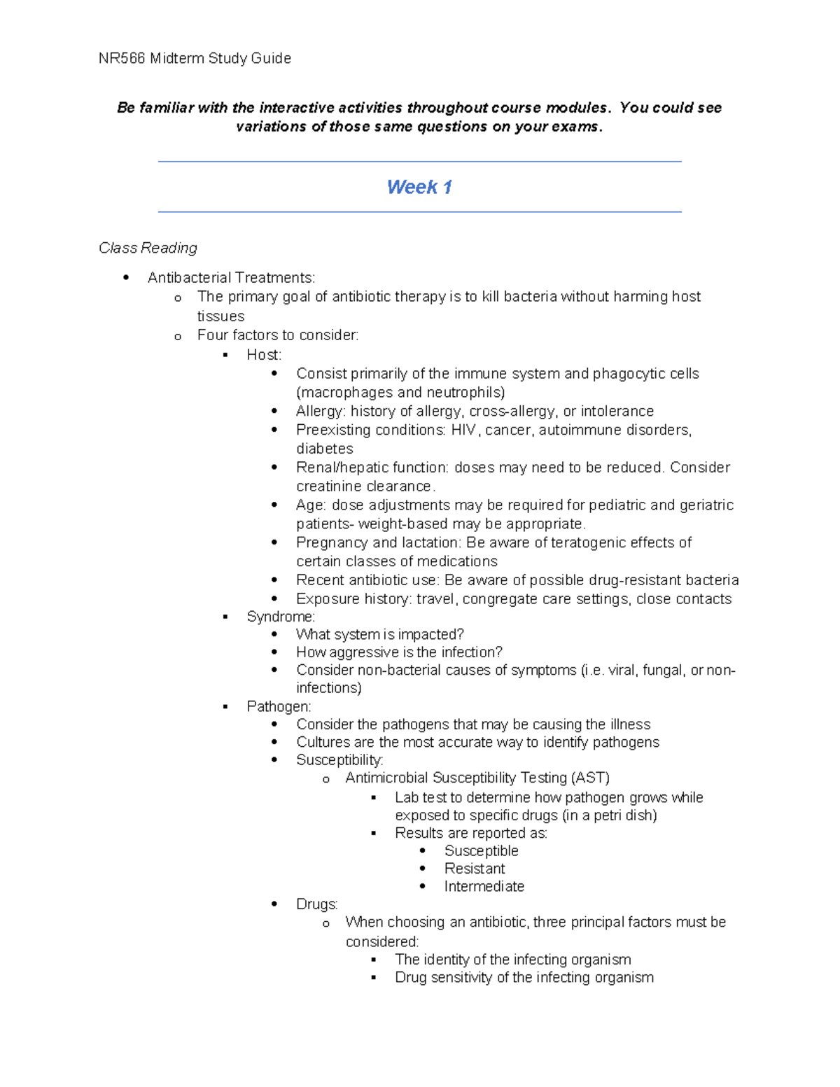 NR566 Midterm Study Guide updated 071223 - Be familiar with the interactive activities ...