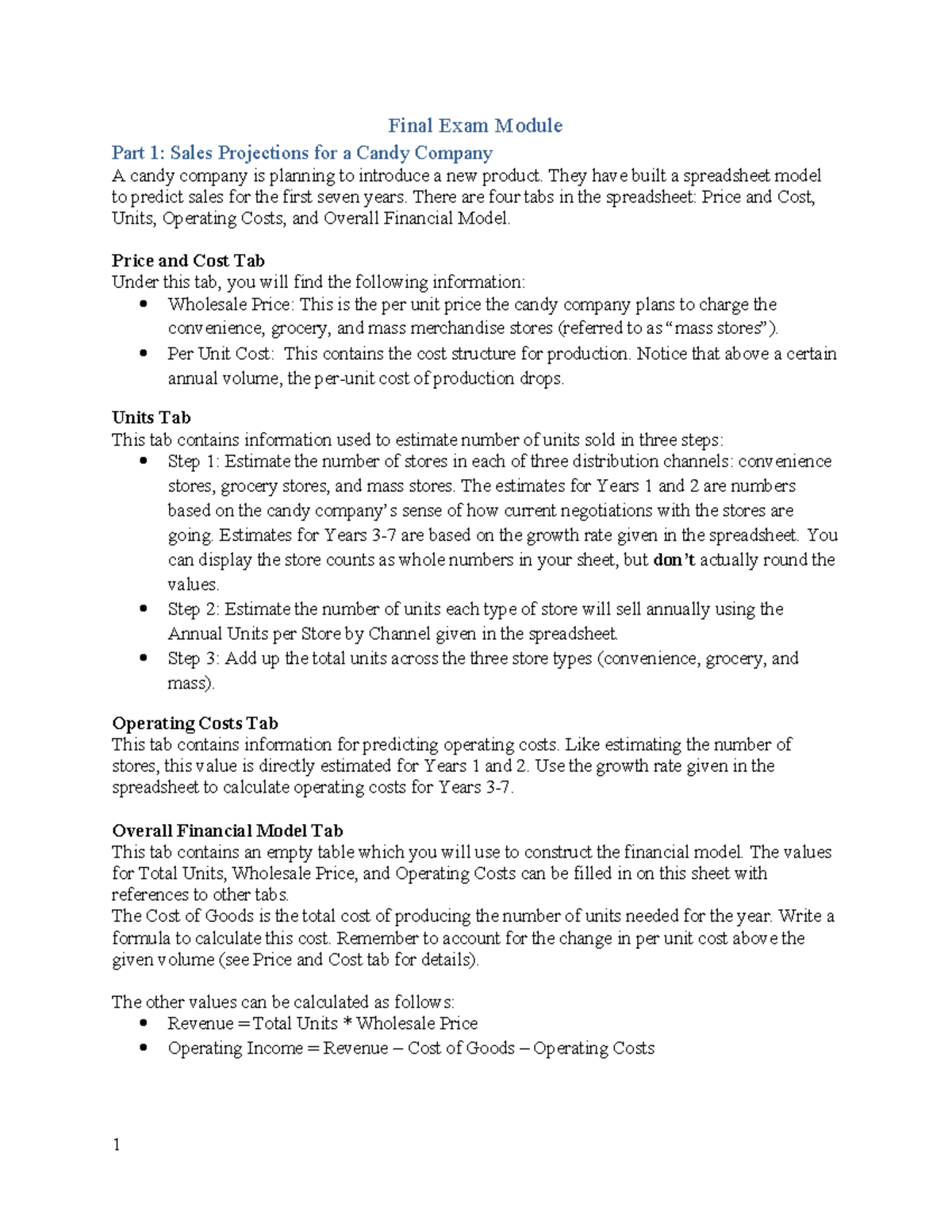 Module 11 Chapter - Final Exam Module Part 1: Sales Projections for a ...