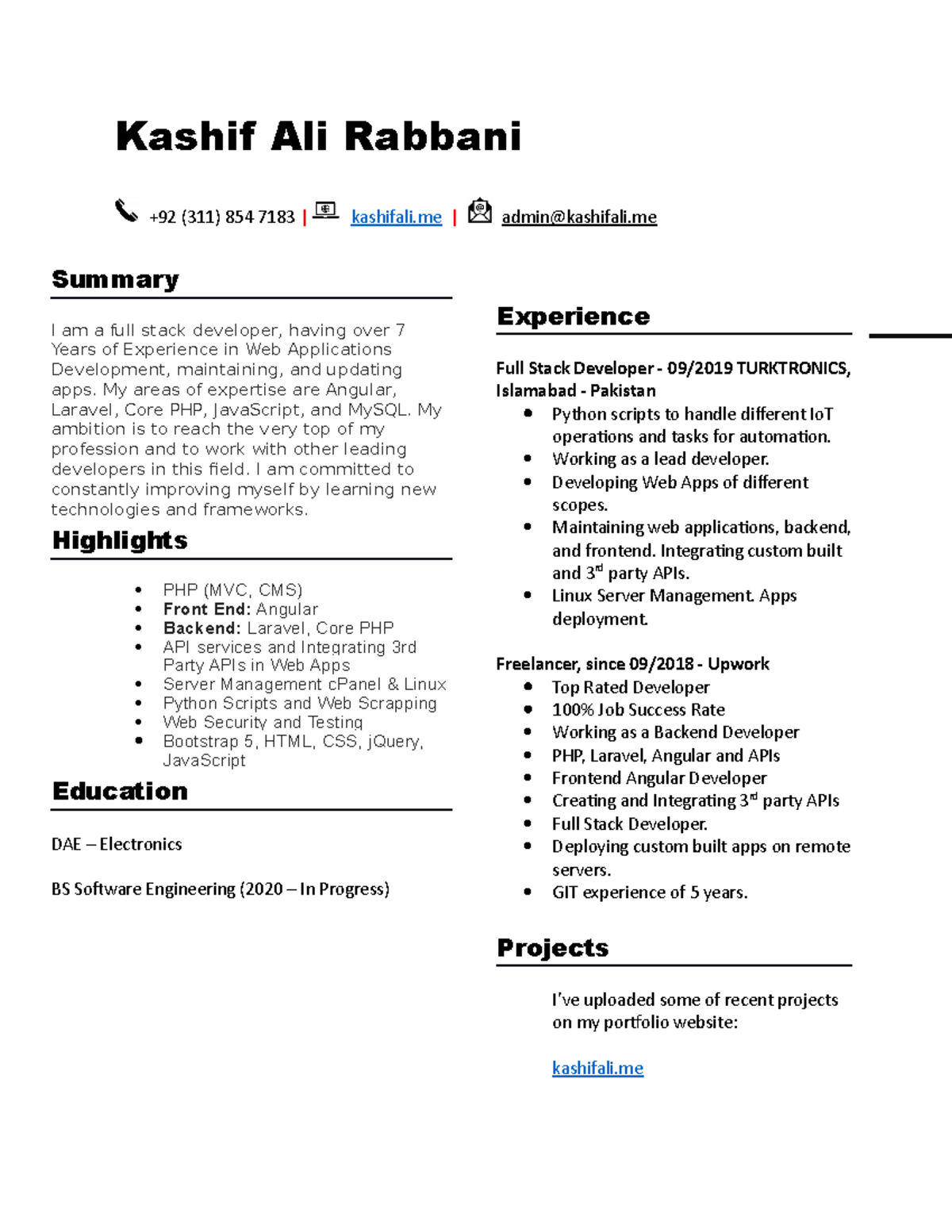 Kashif CV - afd - +92 (311) 854 7183 | kashifali | admin@kashifali ...
