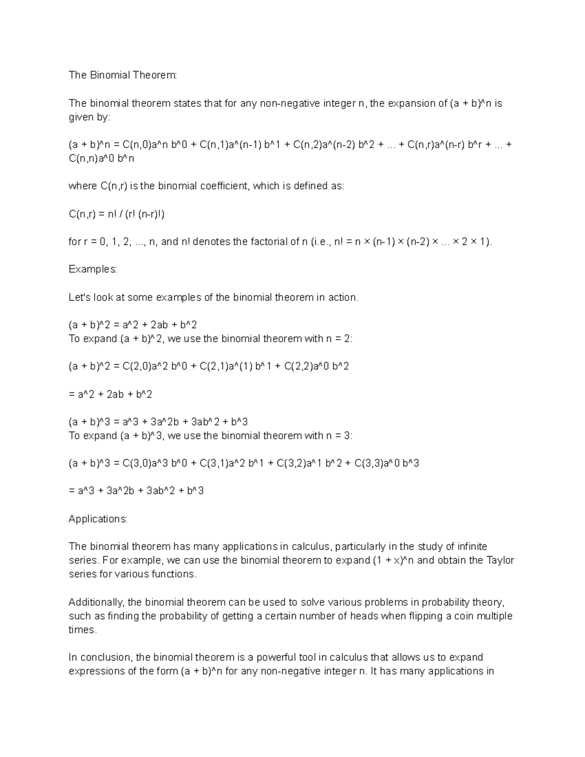 Lecture on The Binomial Theorem in advanced calculus - The Binomial ...