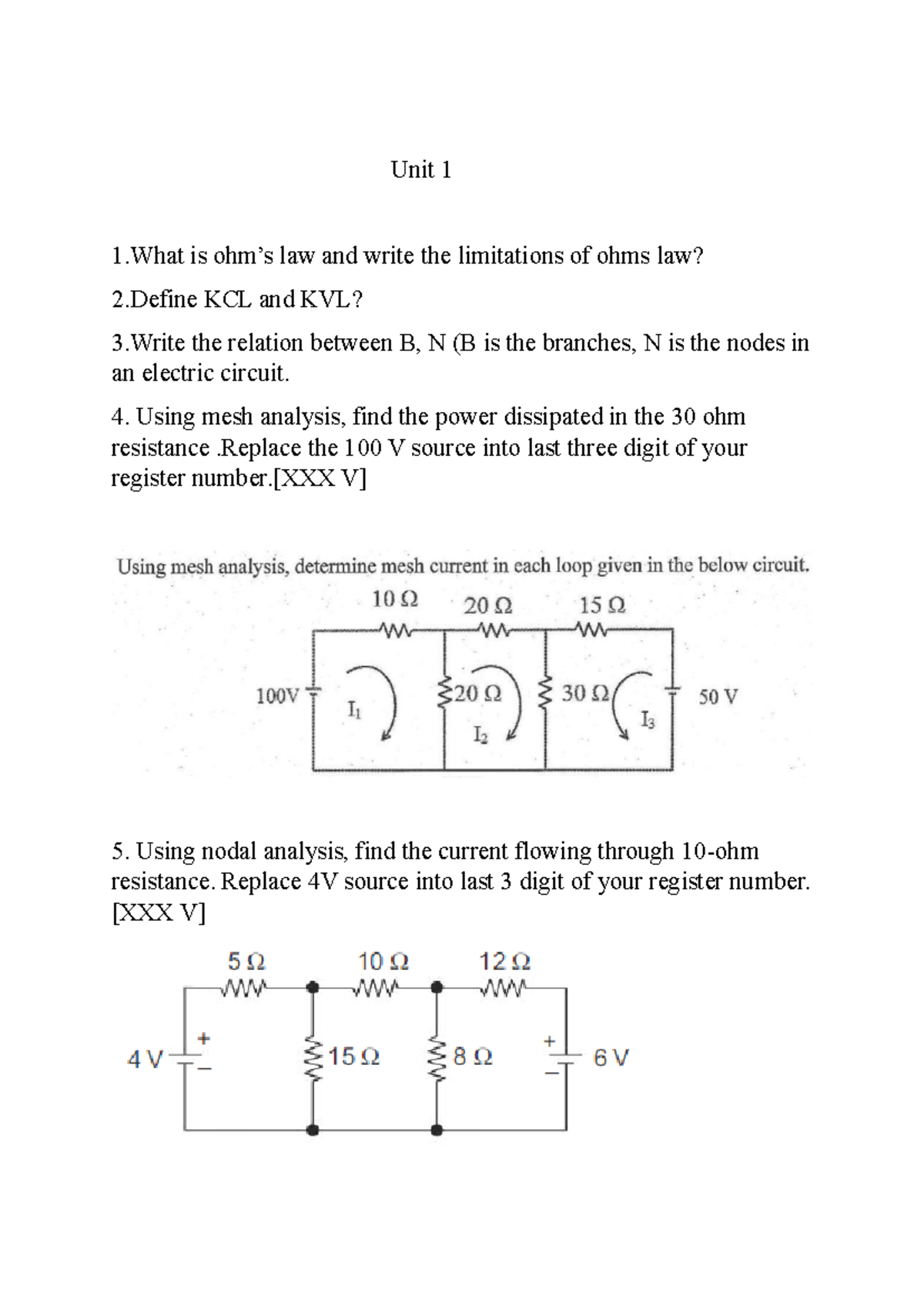 Assignment 1 - Questions for exercise - Unit 1 1 is ohm’s law and write ...