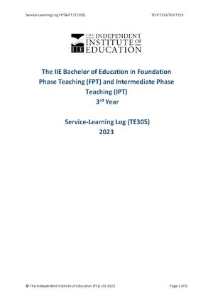 Observation Learning Log Task 1 - The IIE Bachelor of Education in ...