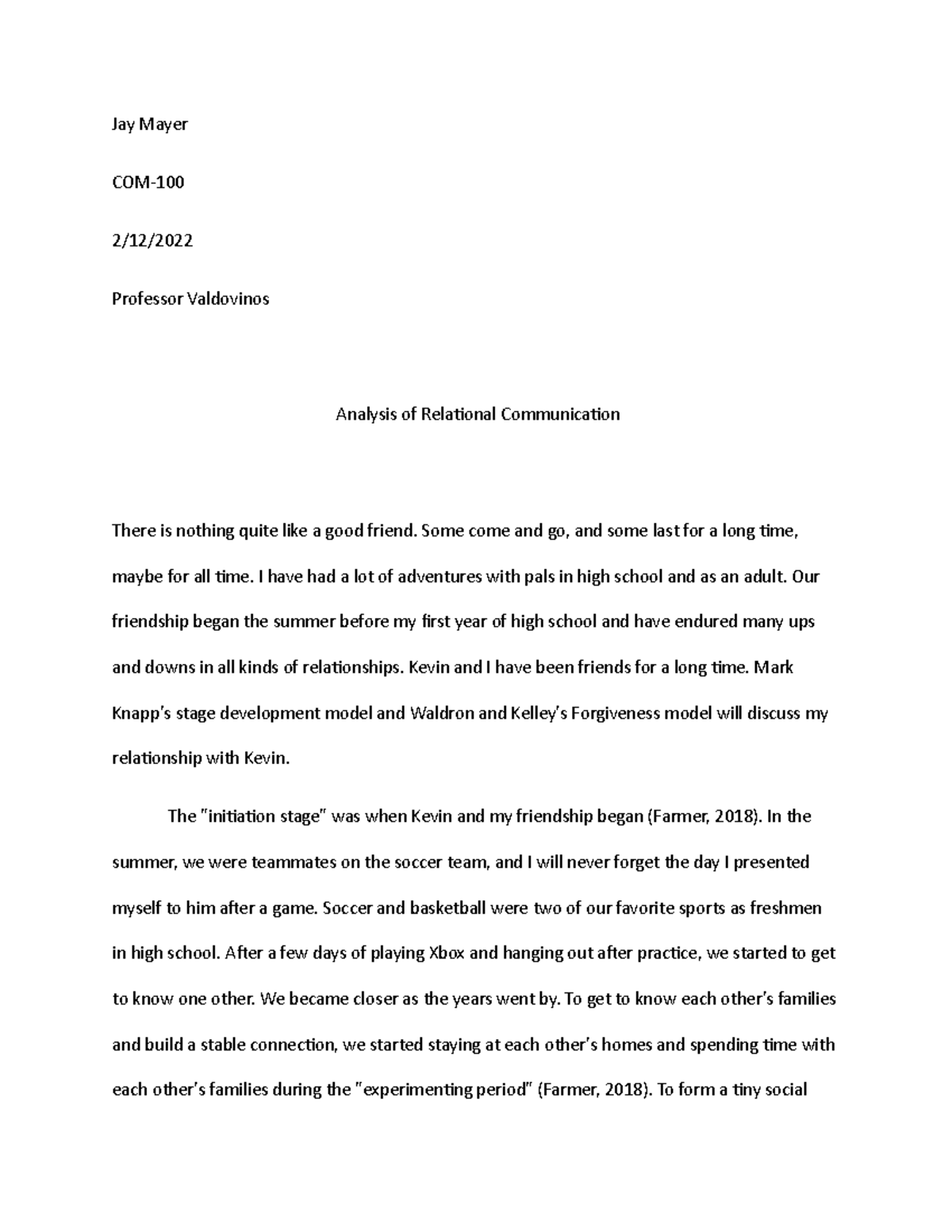 Analysis of Communication communication 100 - Jay Mayer COM- 2/12 ...