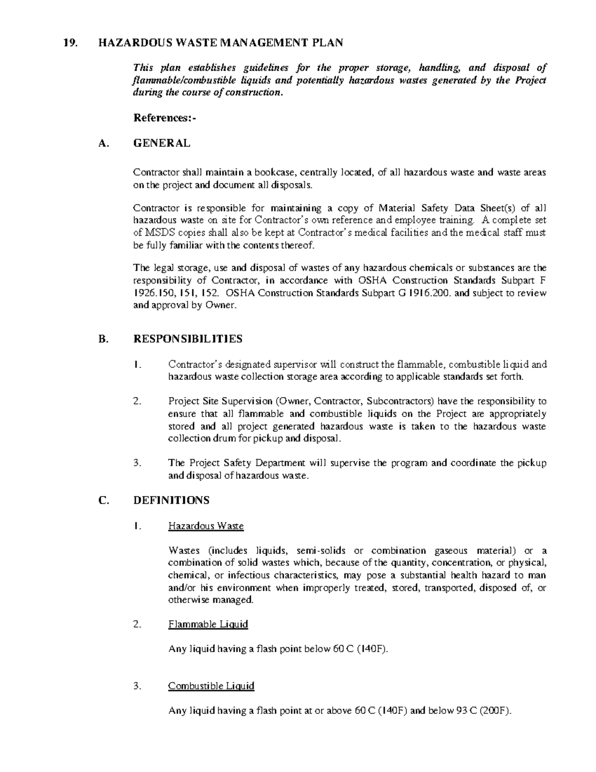 19 Hazardous Waste Management - 19. HAZARDOUS WASTE MANAGEMENT PLAN ...