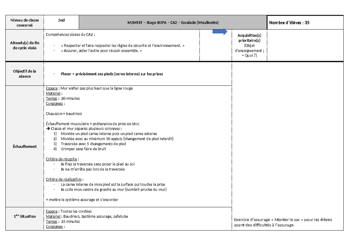 Leçon 5 escalade 2nd - Niveau de classe concerné 2nd M2MEEF – Stage ...
