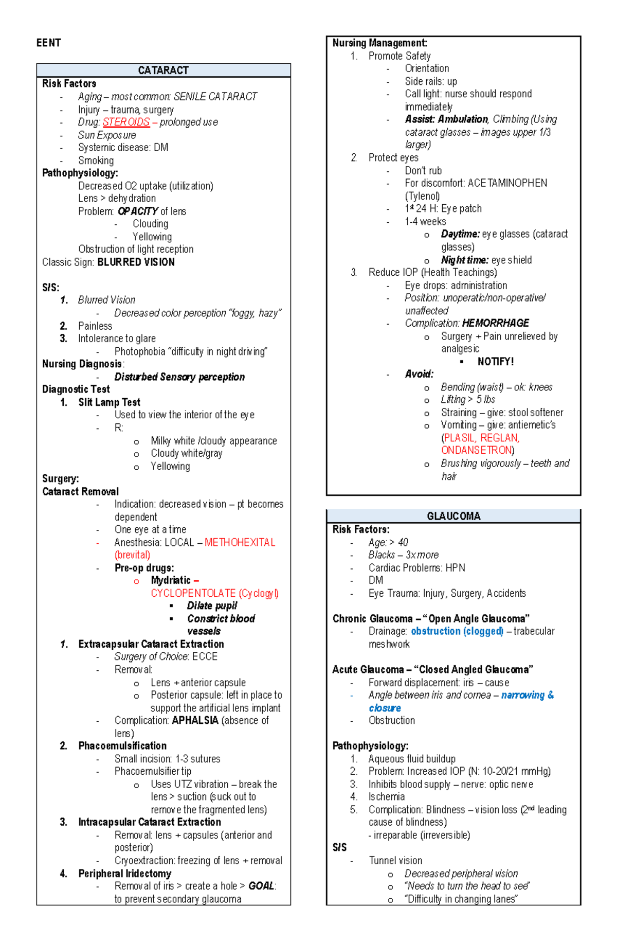 EENT - Eent - EENT CATARACT Risk Factors Aging – most common: SENILE ...
