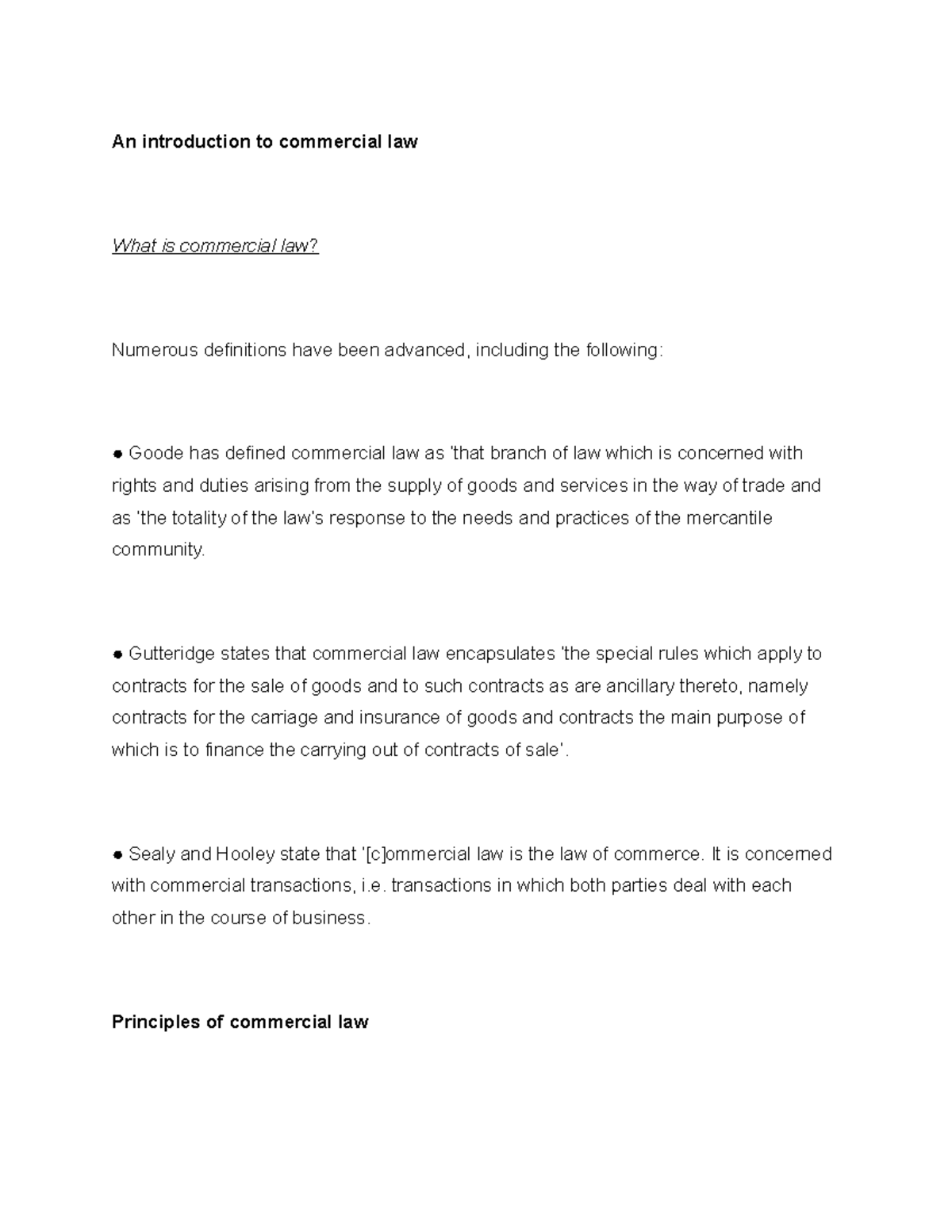 An introduction to commercial law - Gutteridge states that commercial ...