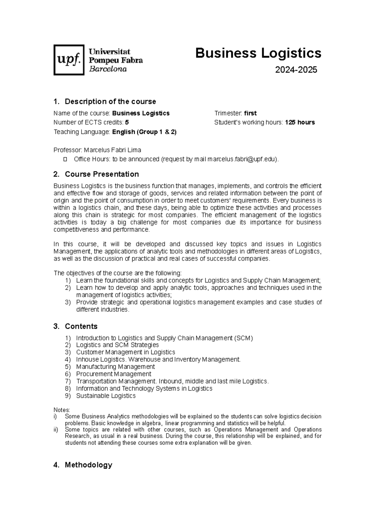 Logistics Teaching Plan 2024-2025 - Business Logistics 2024- 1 ...