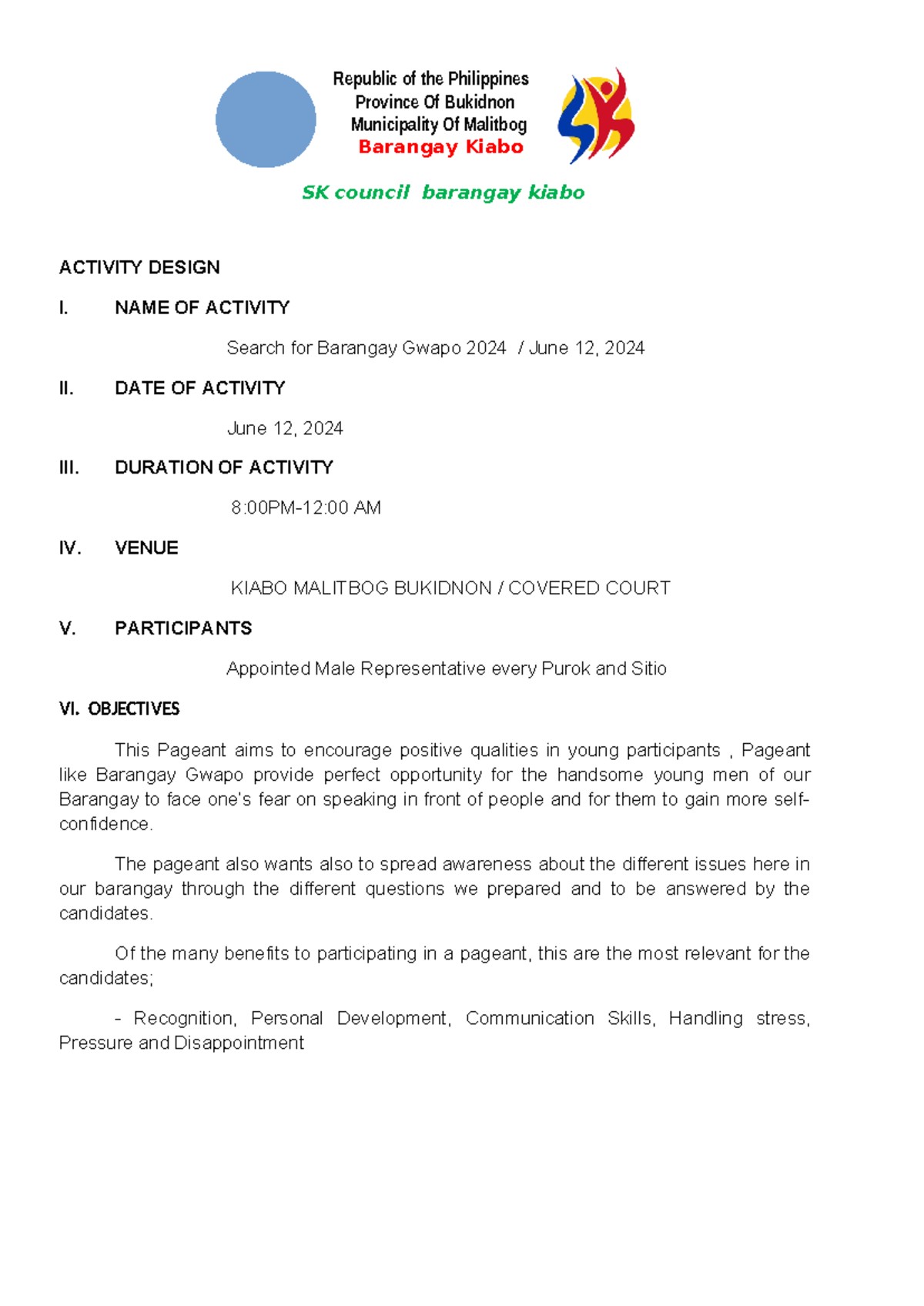 PPMP Kiabo 2024 - Republic of the Philippines Province Of Bukidnon ...