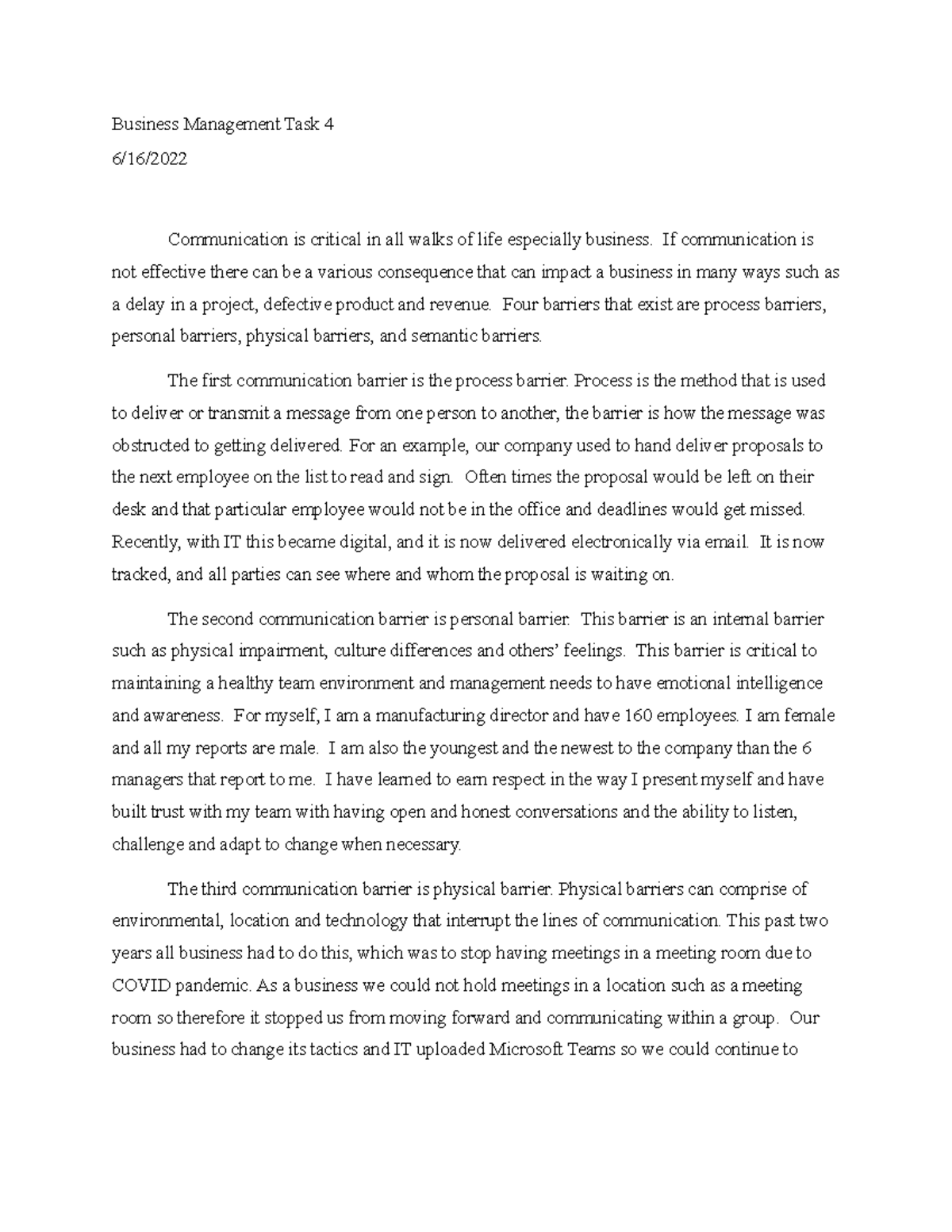 Business Management Task 4 - If communication is not effective there ...