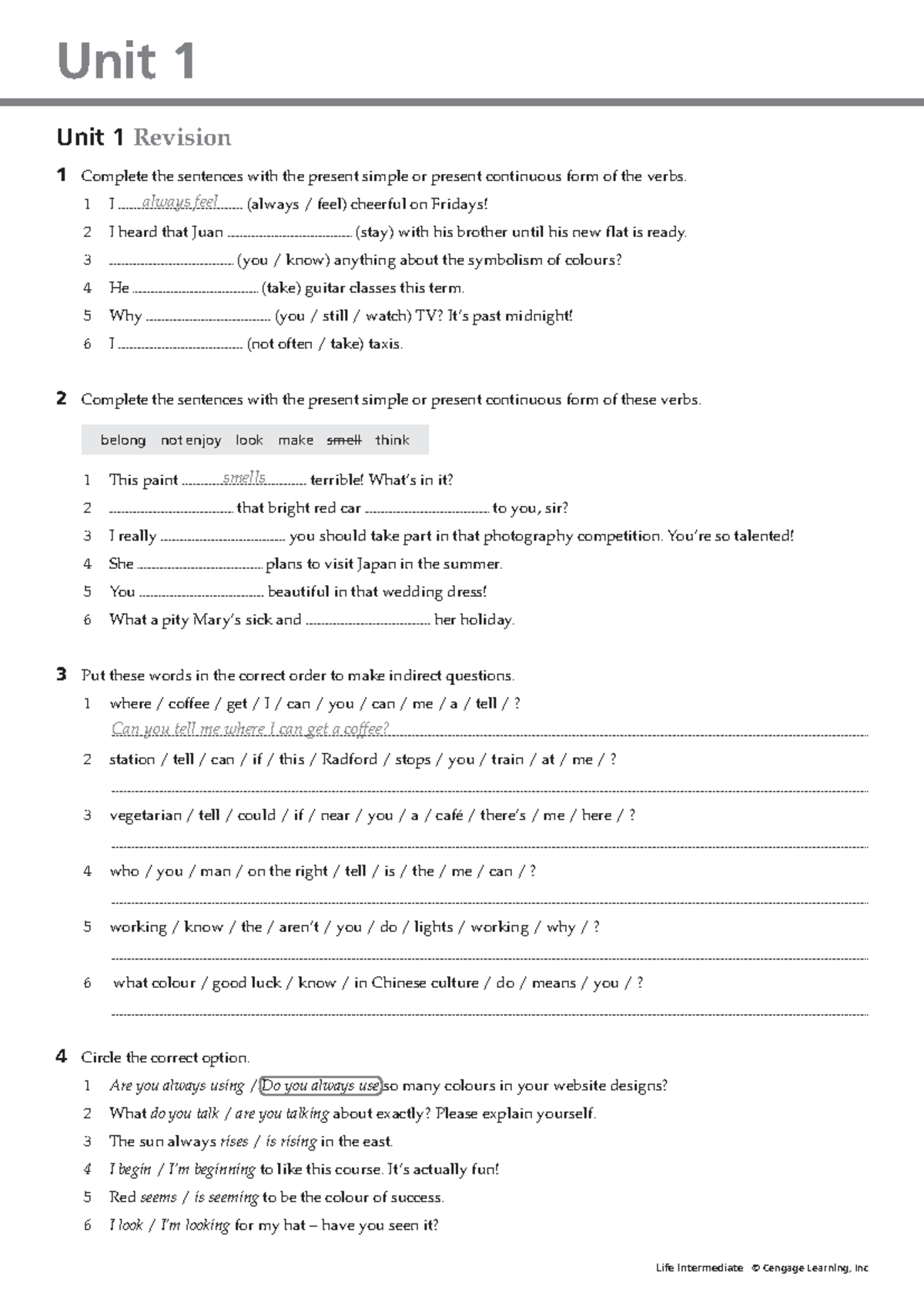 Intermediate unit1 - Life Intermediate © Cengage Learning, Inc Unit 1 ...