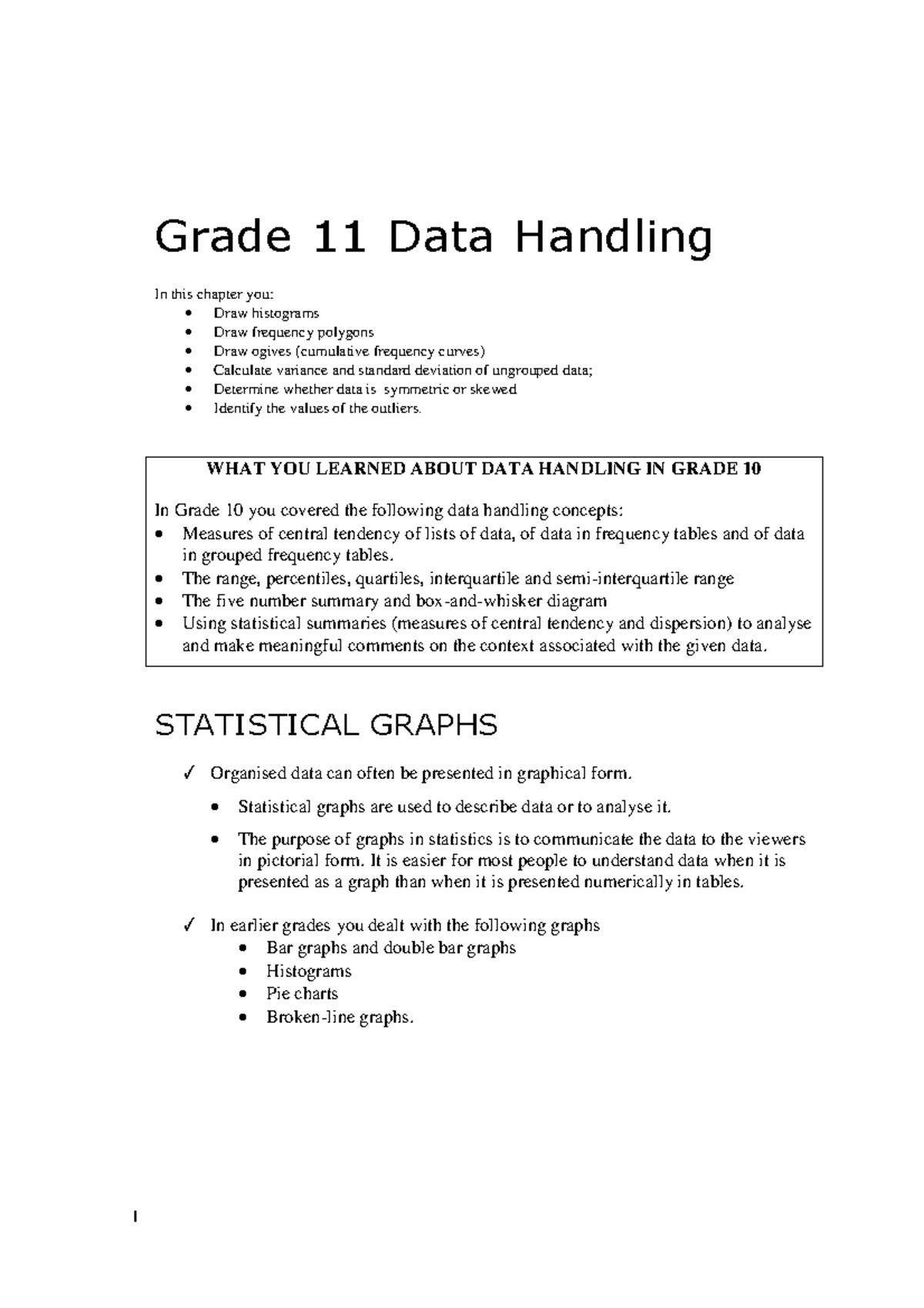 Grade 11 Data handling - Studocu