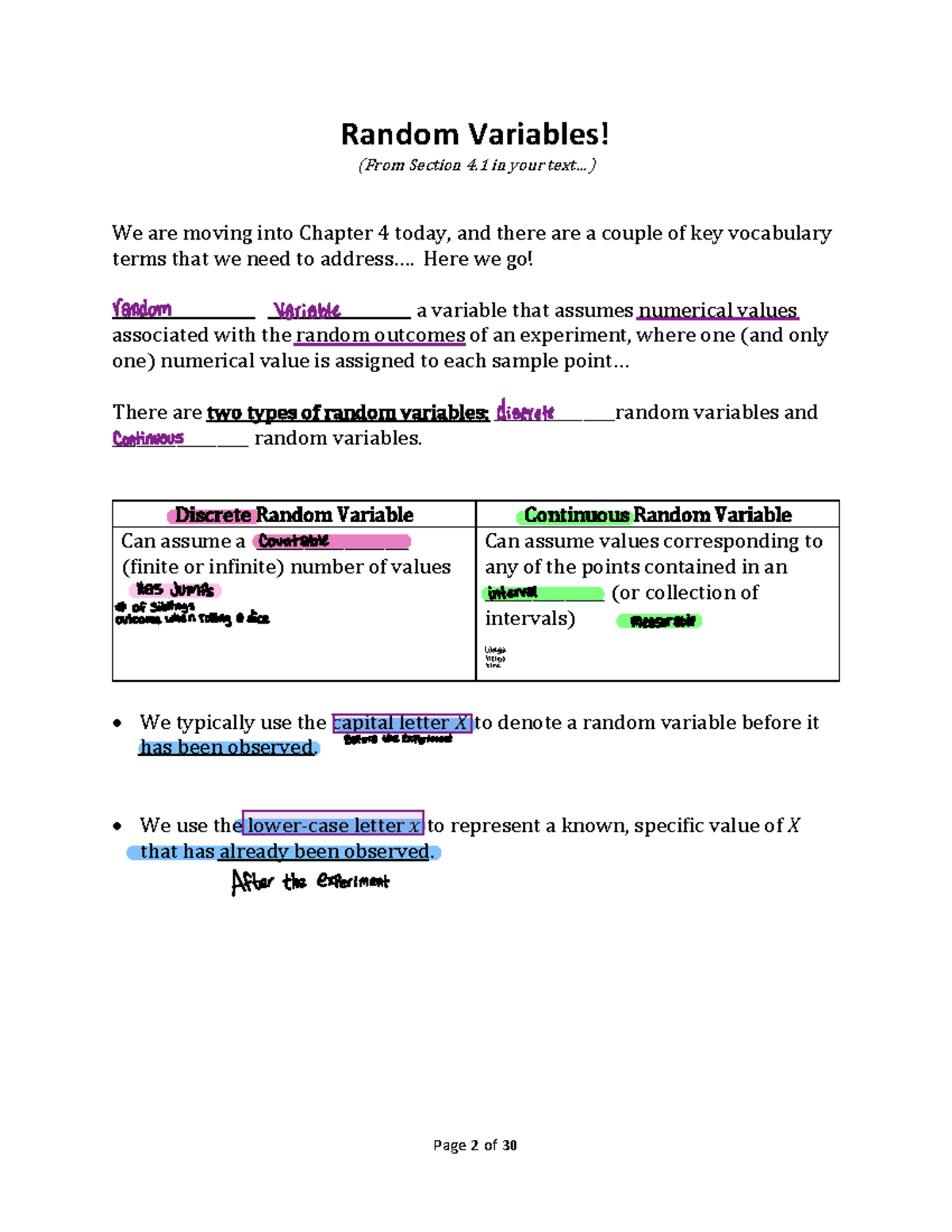 Elementary To Statistics (15) - Page 2 of 30 Random Variables ...