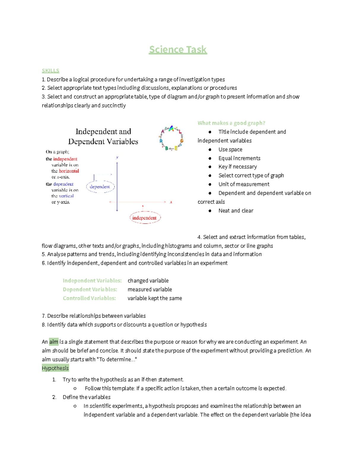 Science Notes Year 9 - Science Task SKILLS Describe a logical procedure ...
