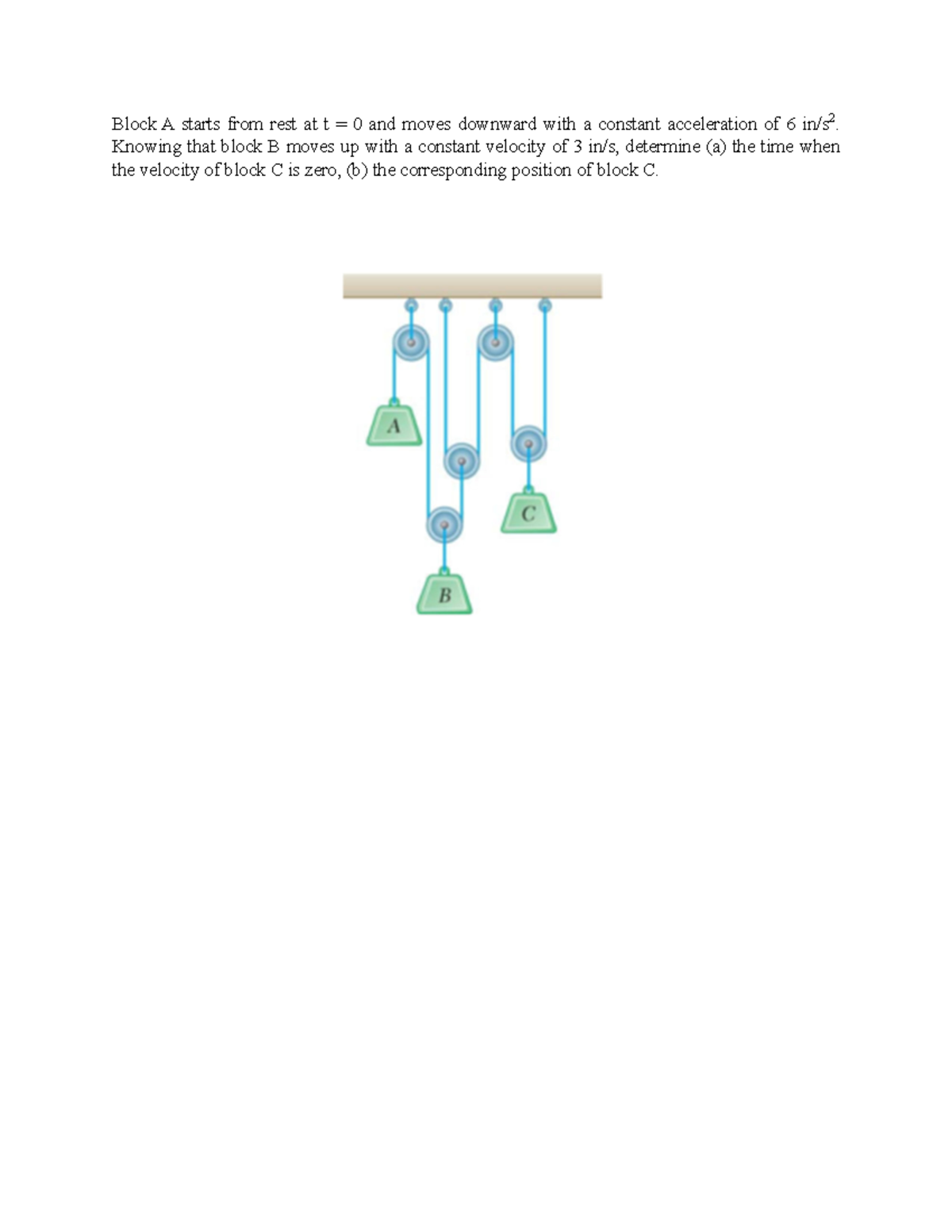 Assignment #3 - physics - Block A starts from rest at t = 0 and moves ...