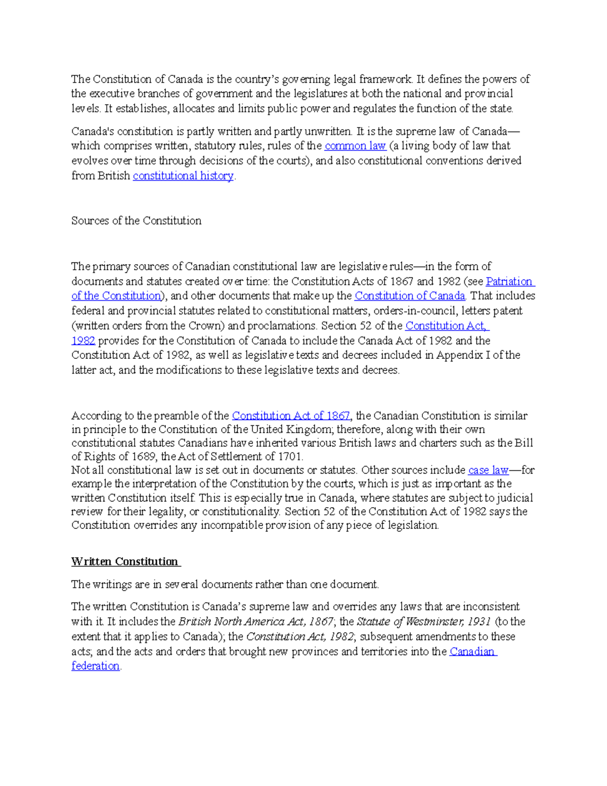 The Constitution of Canada - It defines the powers of the executive ...