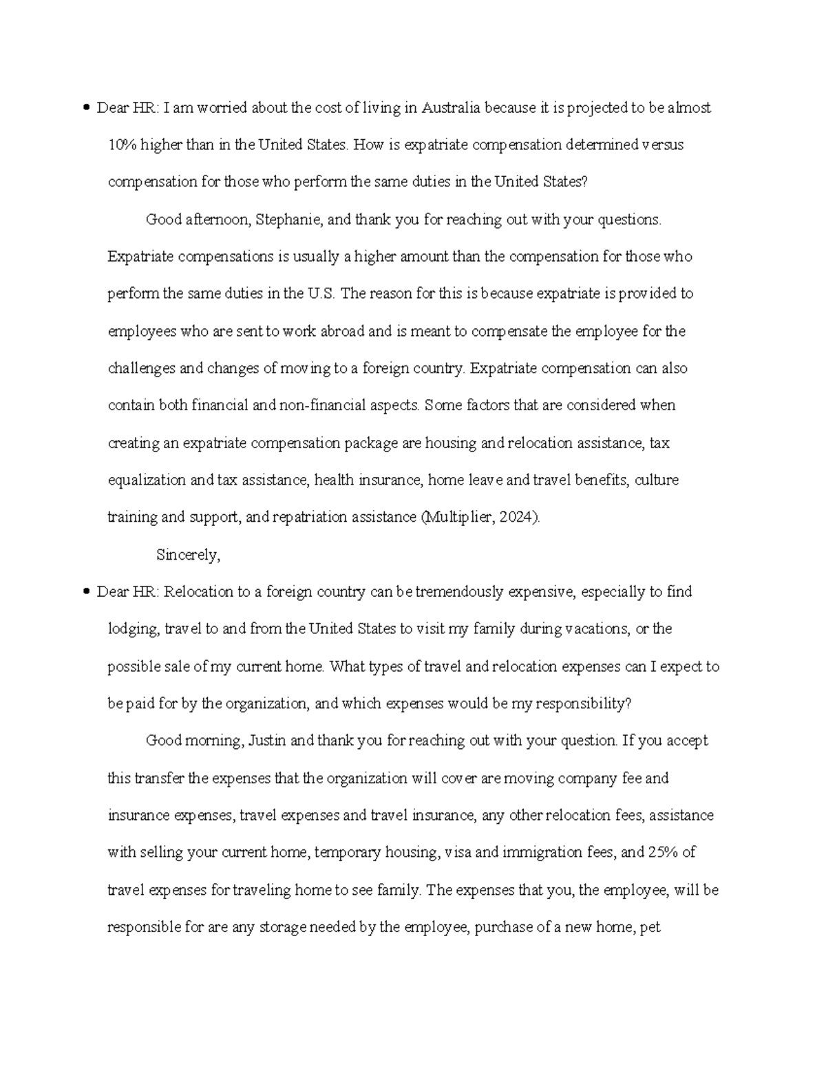 HRM 320 Module 6 HR Inbox - Dear HR: I am worried about the cost of ...