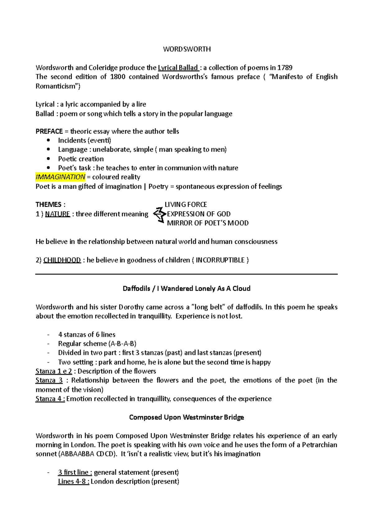Wordsworth inglese - llllll - WORDSWORTH Wordsworth and Coleridge ...