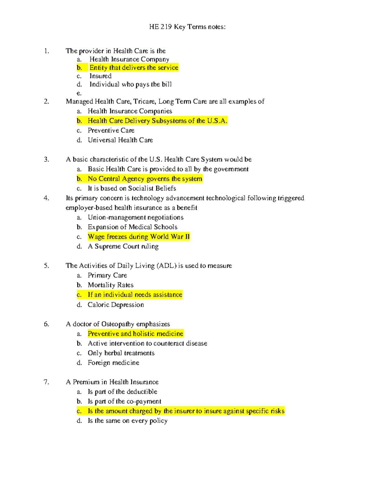 HE 219 study notes - HE 219 Key Terms notes: The provider in Health ...