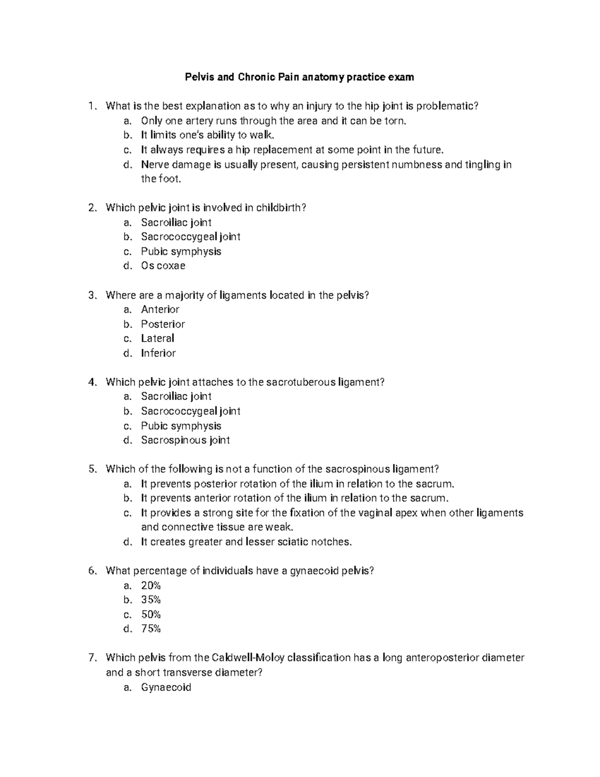 Pelvis and Chronic Pain anatomy practice exam - pa - Pelvis and Chronic ...