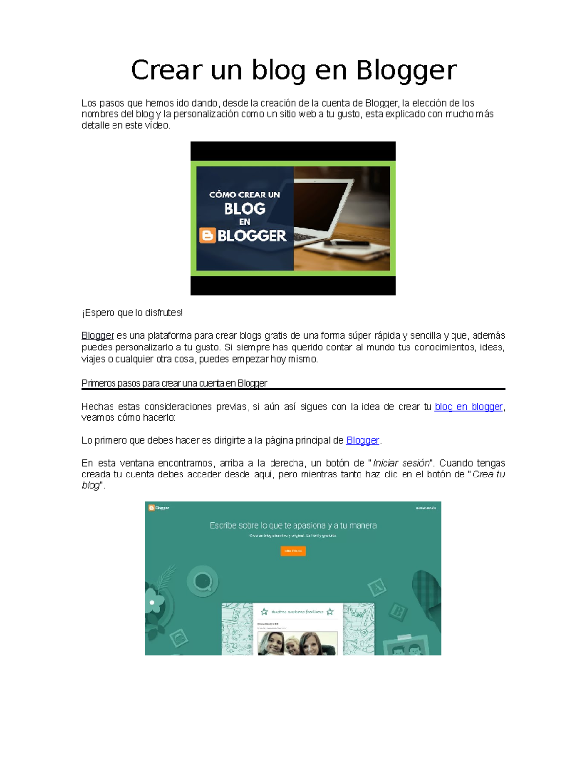 4. Crear un Blogger - TICS - Crear un blog en Blogger Los pasos que ...