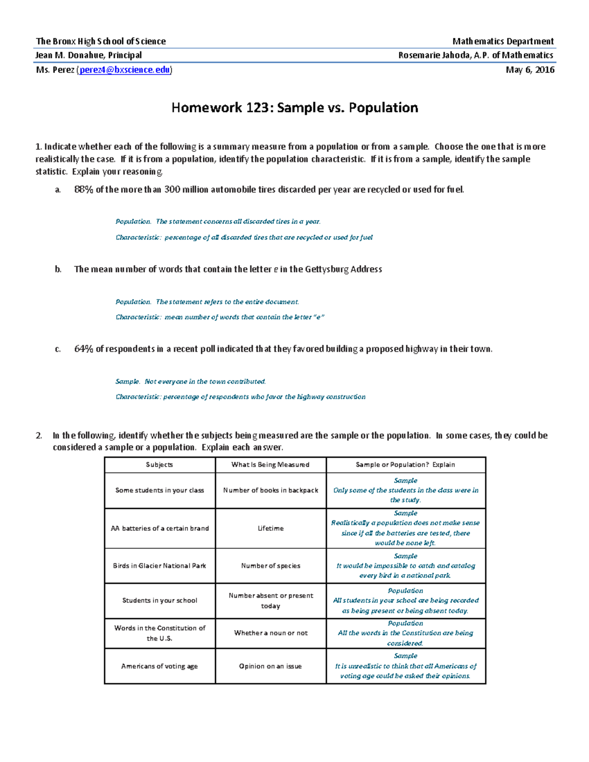 HW123 Sol - Sample vs Population - The Bronx High School of Science ...