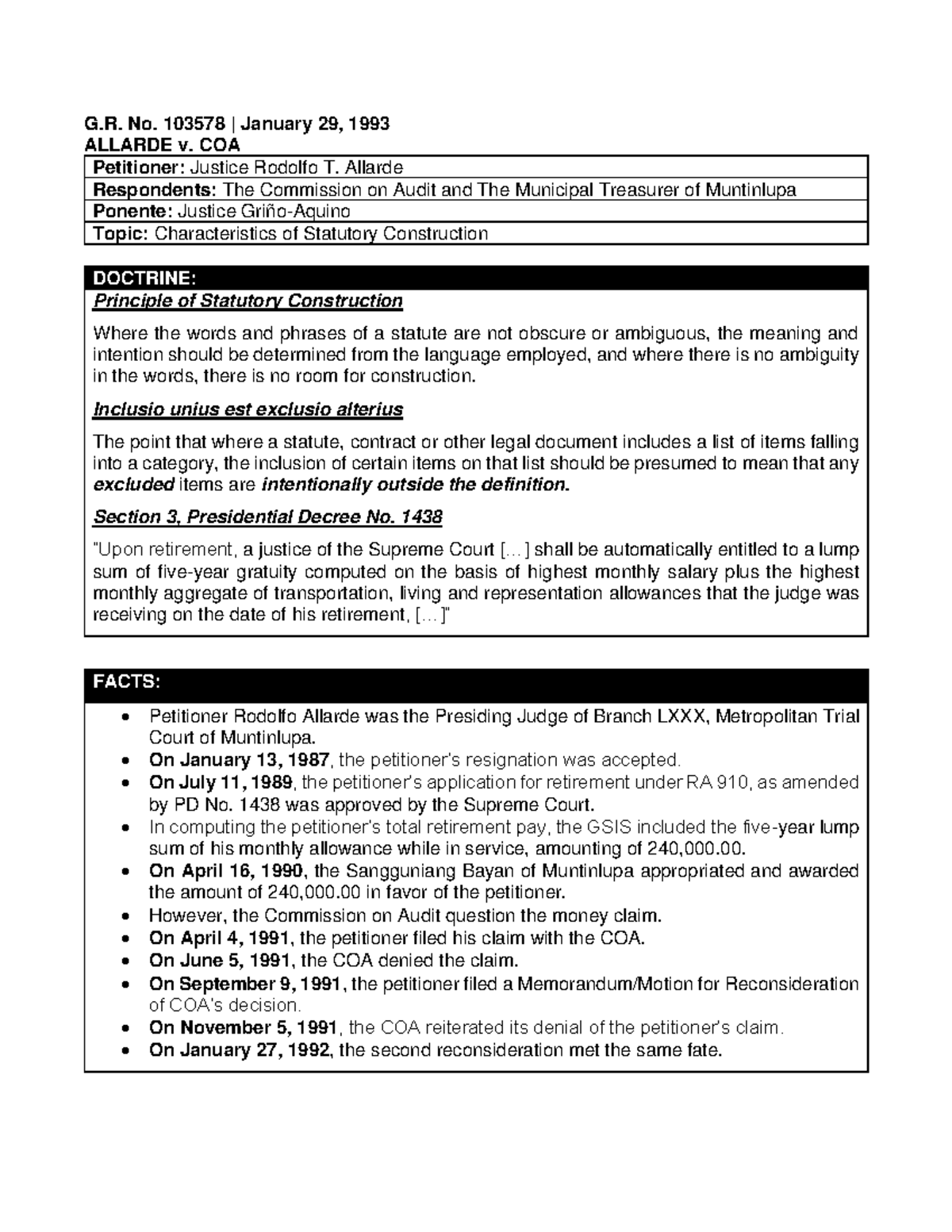 Case 5 Allarde vs. COA - Hopefully, this is helpful - G. No. 103578 ...