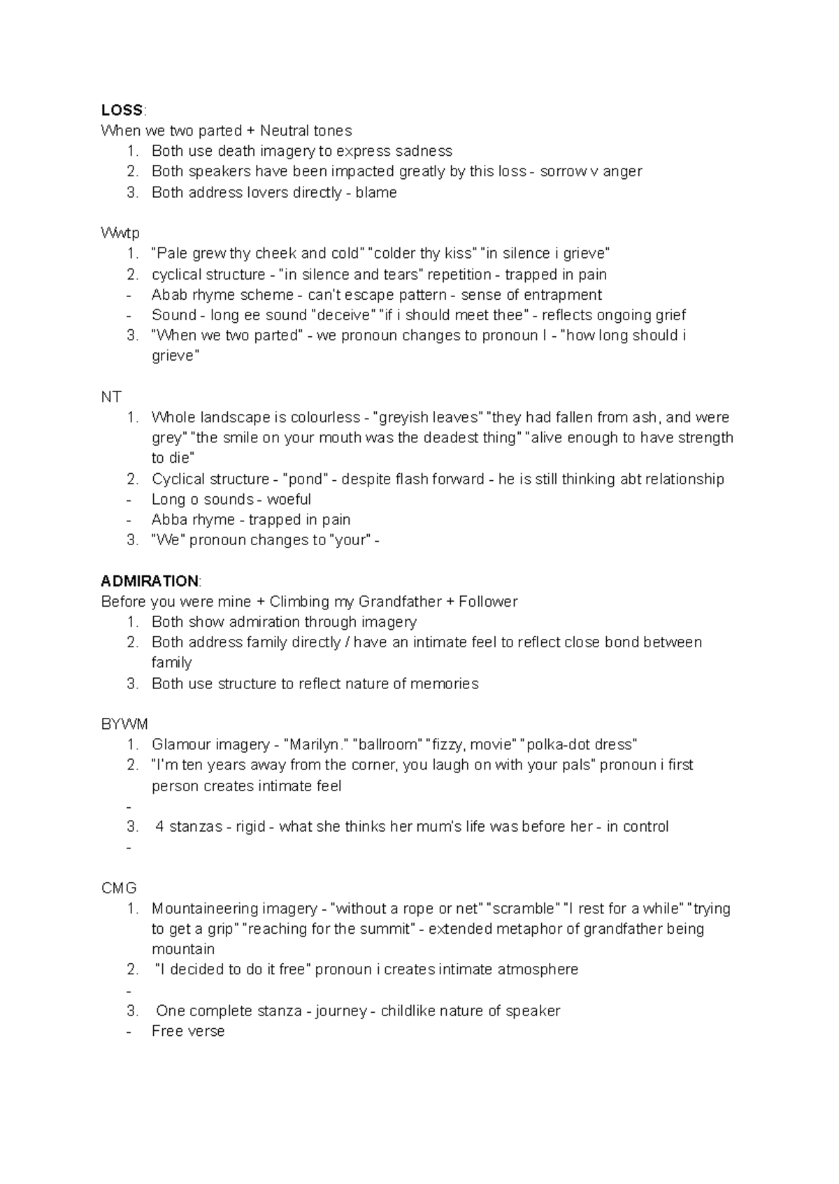 Poems - plans - LOSS: When we two parted + Neutral tones 1. Both use ...